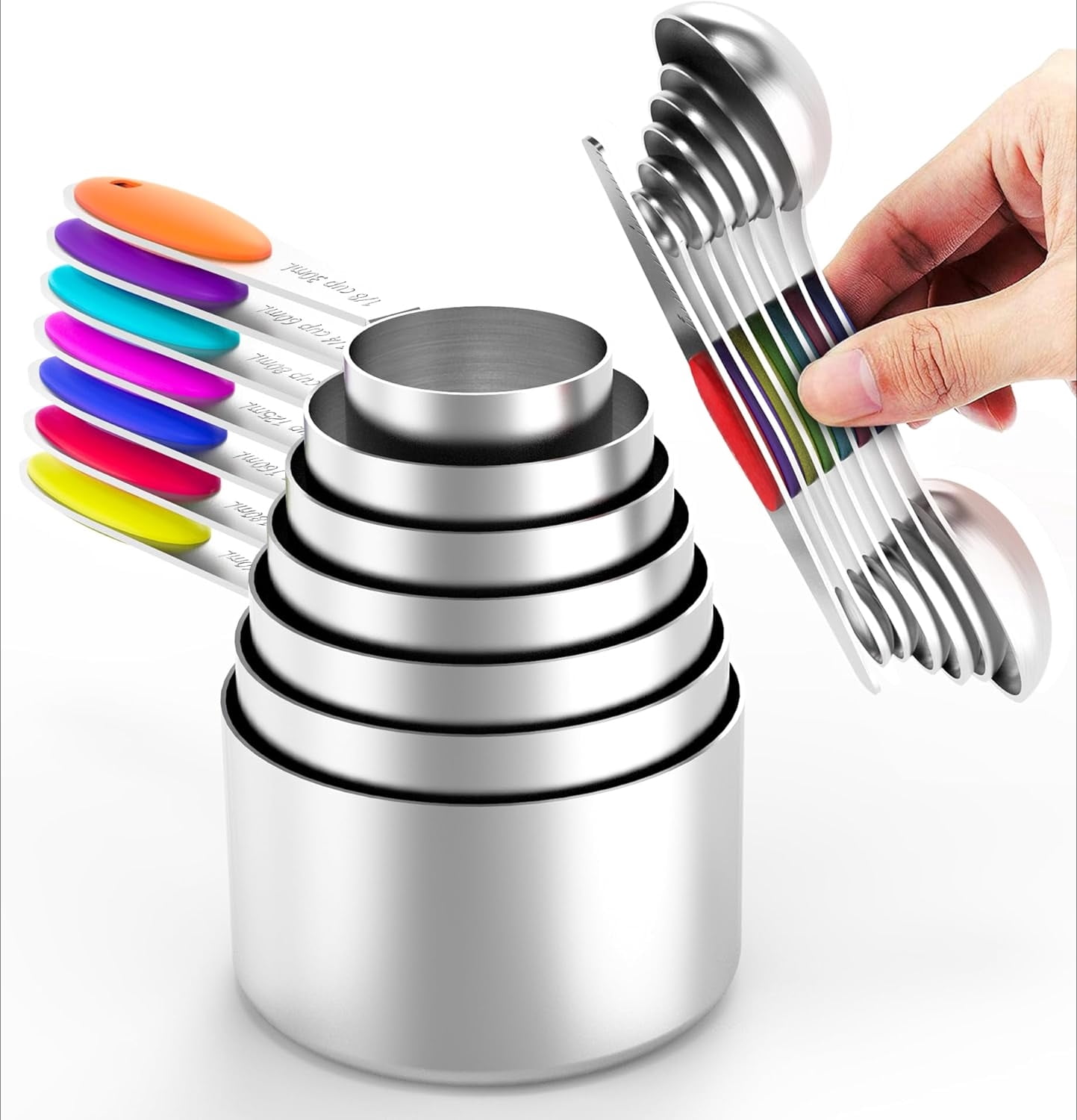 measuring cups and magnetic measuring spoons set, stainless steel ...