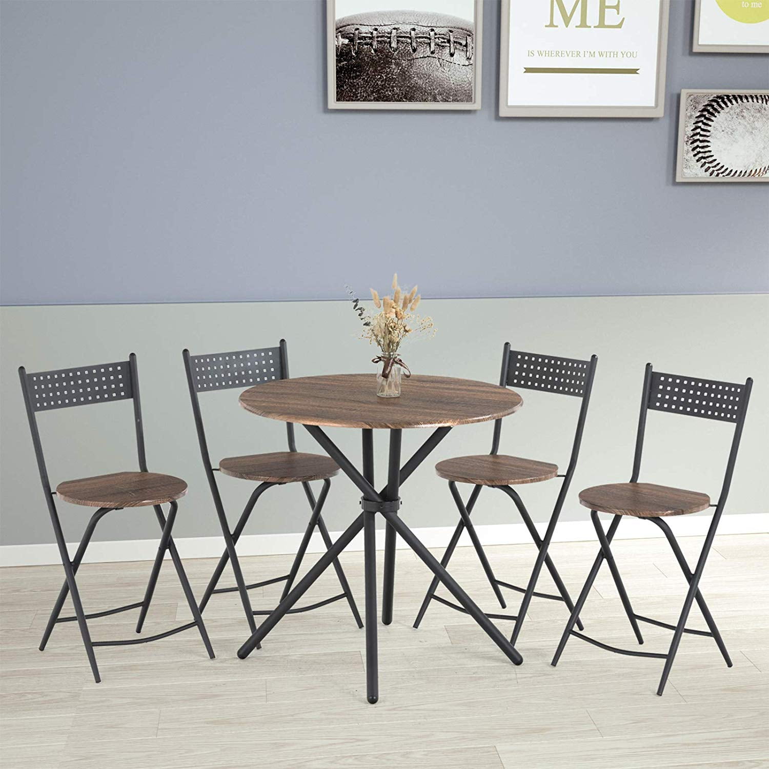 mecor 5 Pcs Dining Table Set 4 Folding Chairs, Mid-Century Vintage ...
