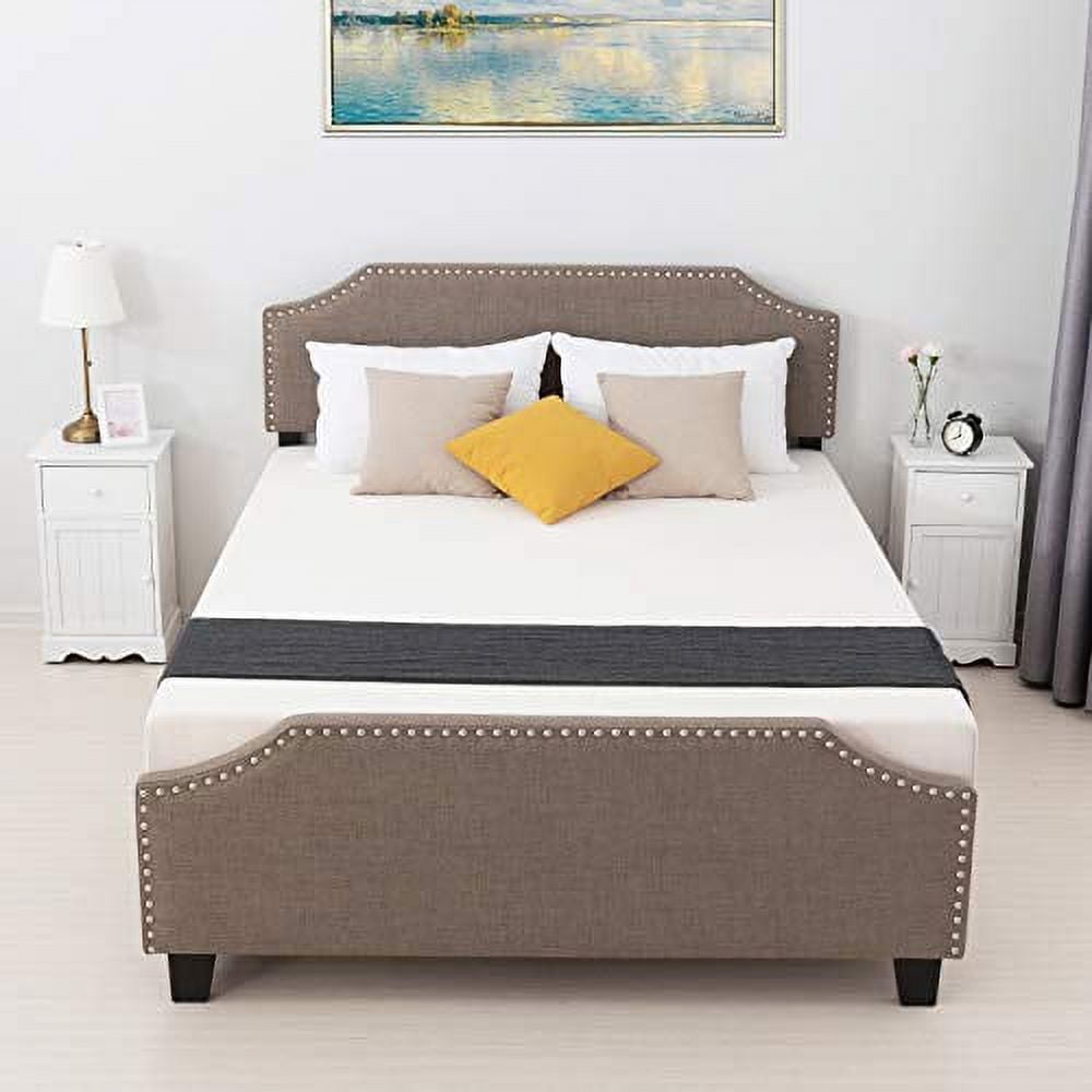 mecor Queen Upholstered Linen Platform Bed with Curved Shape Headboard ...