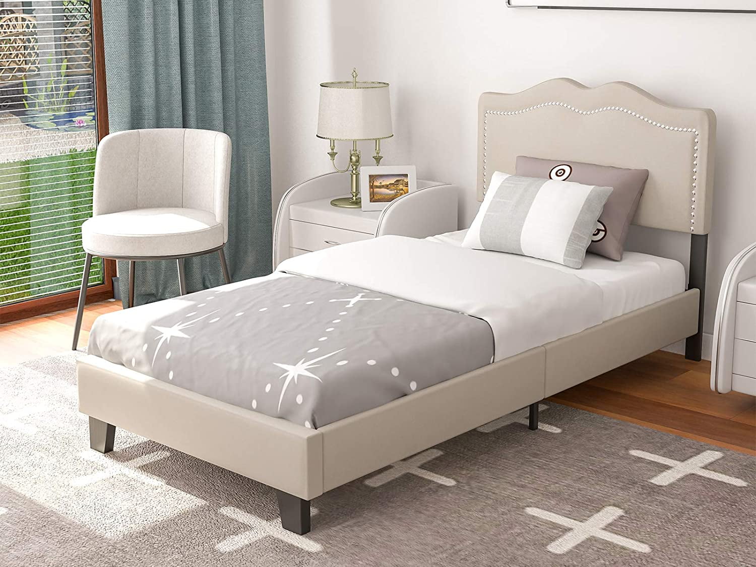mecor Upholstered Linen Twin XL Platform Bed Frame - Adjustable Height ...