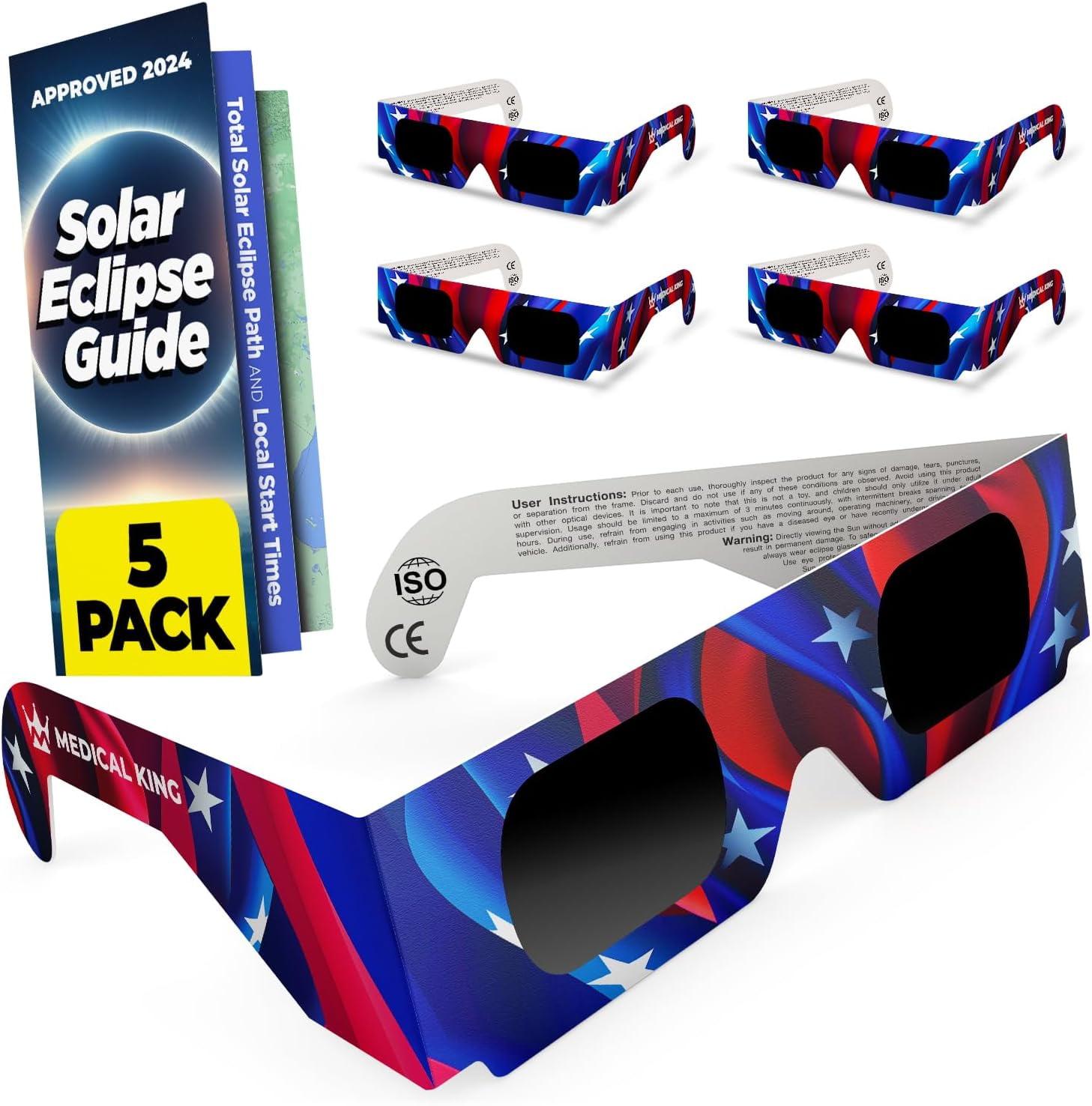MedicalKingUsa Solar Eclipse Glasses, 5-Pack, CE & ISO Certified, Safe ...