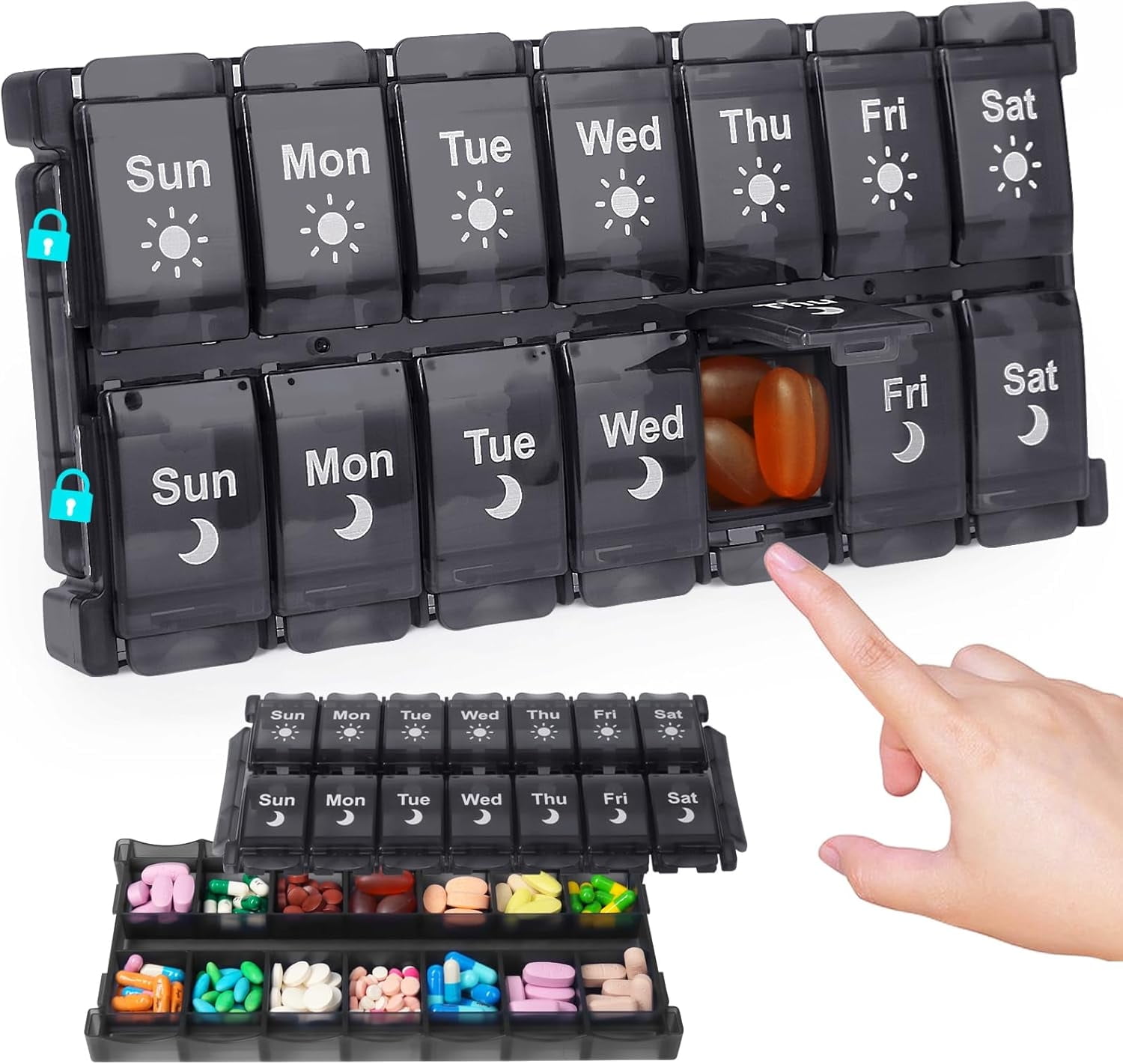 medicine pill organizer 7 Day AM/PM, Easy Fill & Open Medication ...