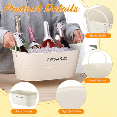 meekoo 2 Pcs White Oval Metal Ice Galvanized Buckets with Handles 4 ...