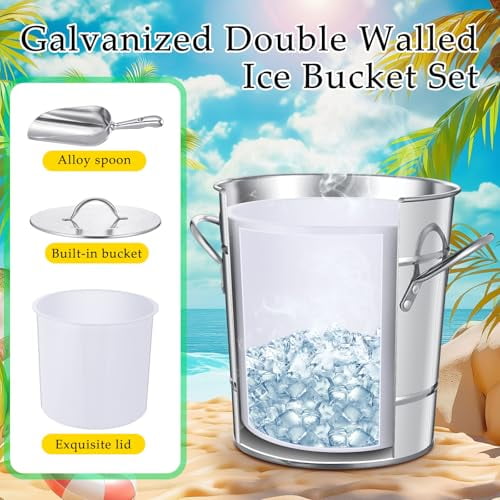 meekoo 4 Sets 4L Ice Bucket with Scoop and Lid for Parties Double ...