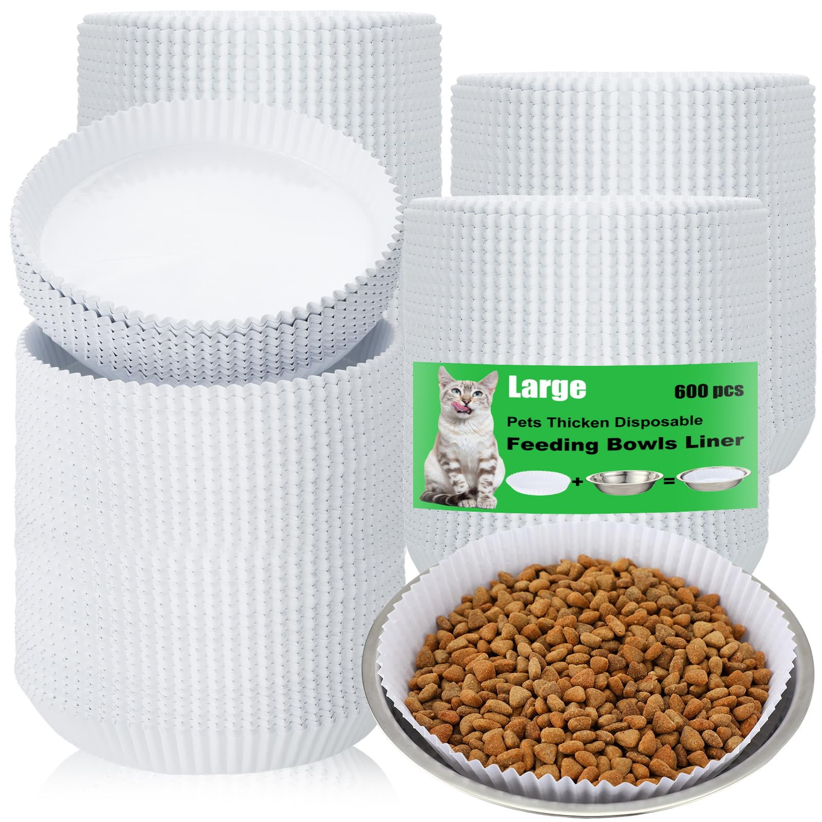 meekoo 600 Pcs Pet Disposable Feeding Bowls Liner Bulk White Cat Food ...