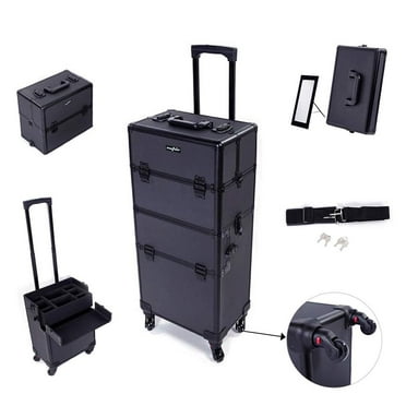 Zimtown 4-in-1 Aluminum Rolling Makeup Trolley Case, Lockable Salon ...