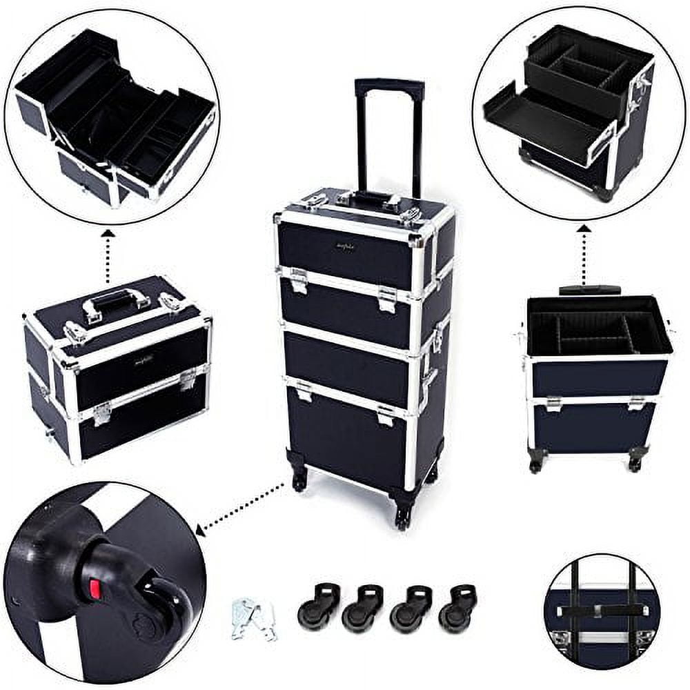 mefeir 2-IN-1 Rolling Makeup Train Case,4 Removable Wheels Travel Lift ...