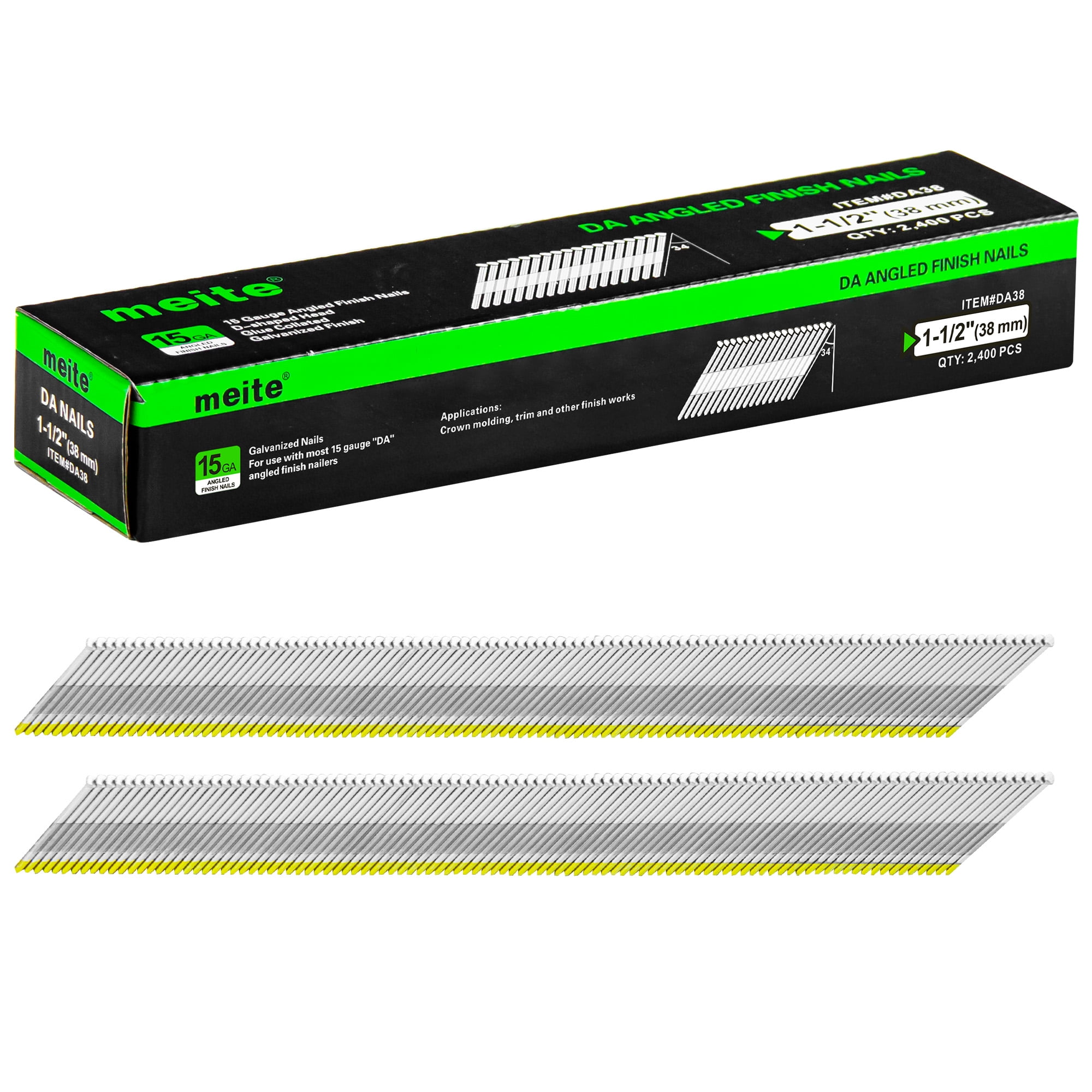 meite 1-1/2 Inches DA Nails, 2,400 Counts, 15 Gauge Angled Finish Nails ...