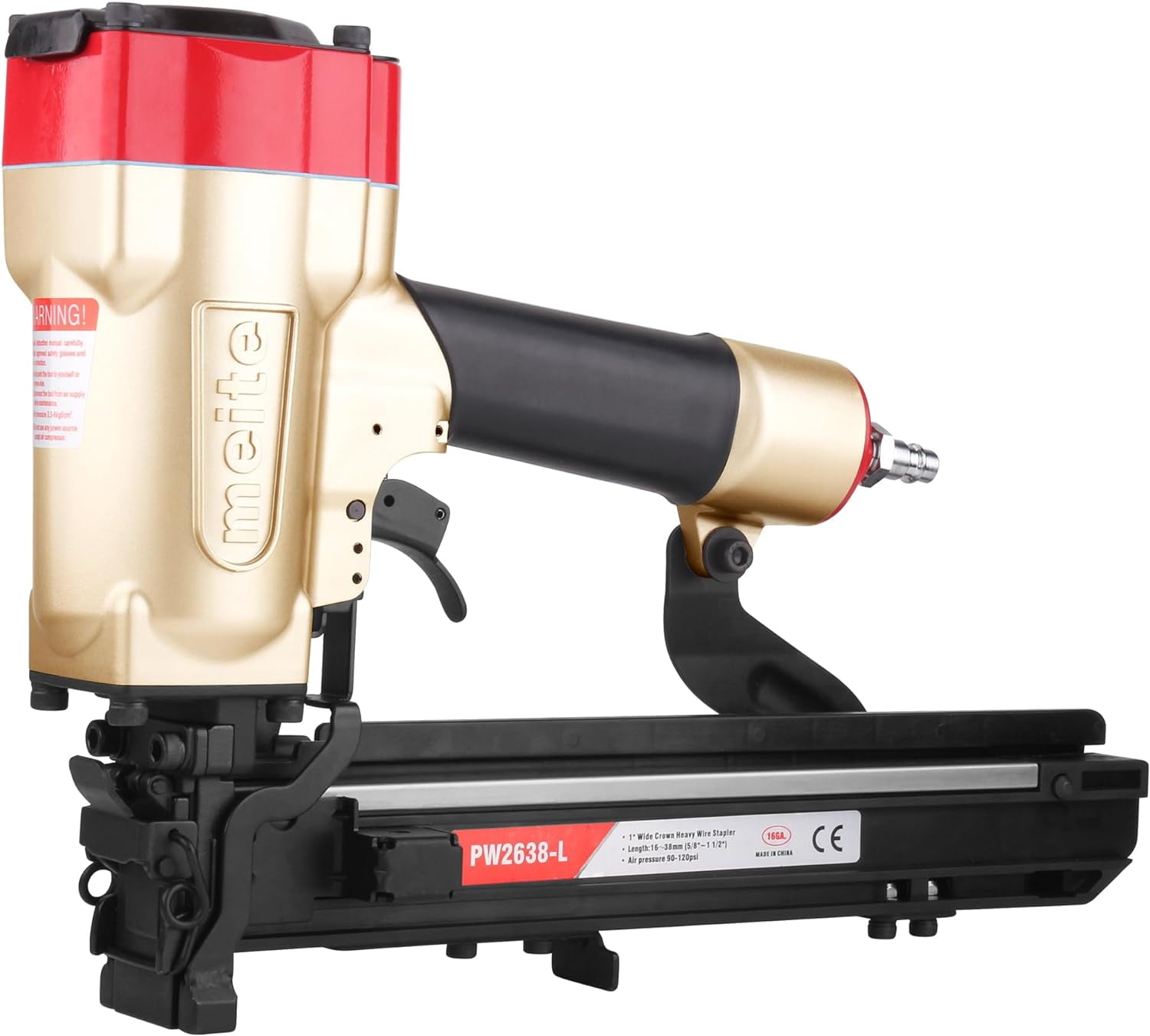 meite 1-Inch Wide Crown Stapler, 16 Gauge Pneumatic Heavy Duty Stapler ...