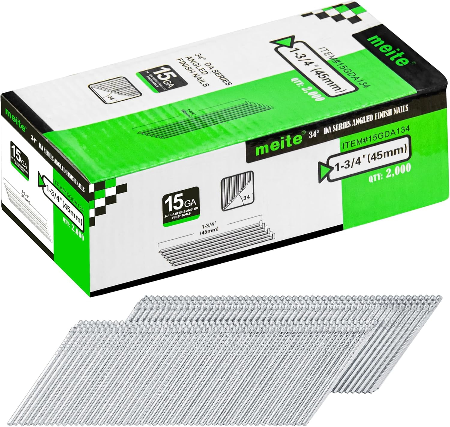 meite 15 Gauge 34 Degree 1-3/4-inch Length DA Type Angled Finish Nails ...