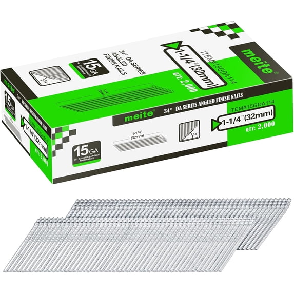 meite 15 Gauge Angled Finish Nails, 1-1/4-Inch 34 Degree Galvanized ...