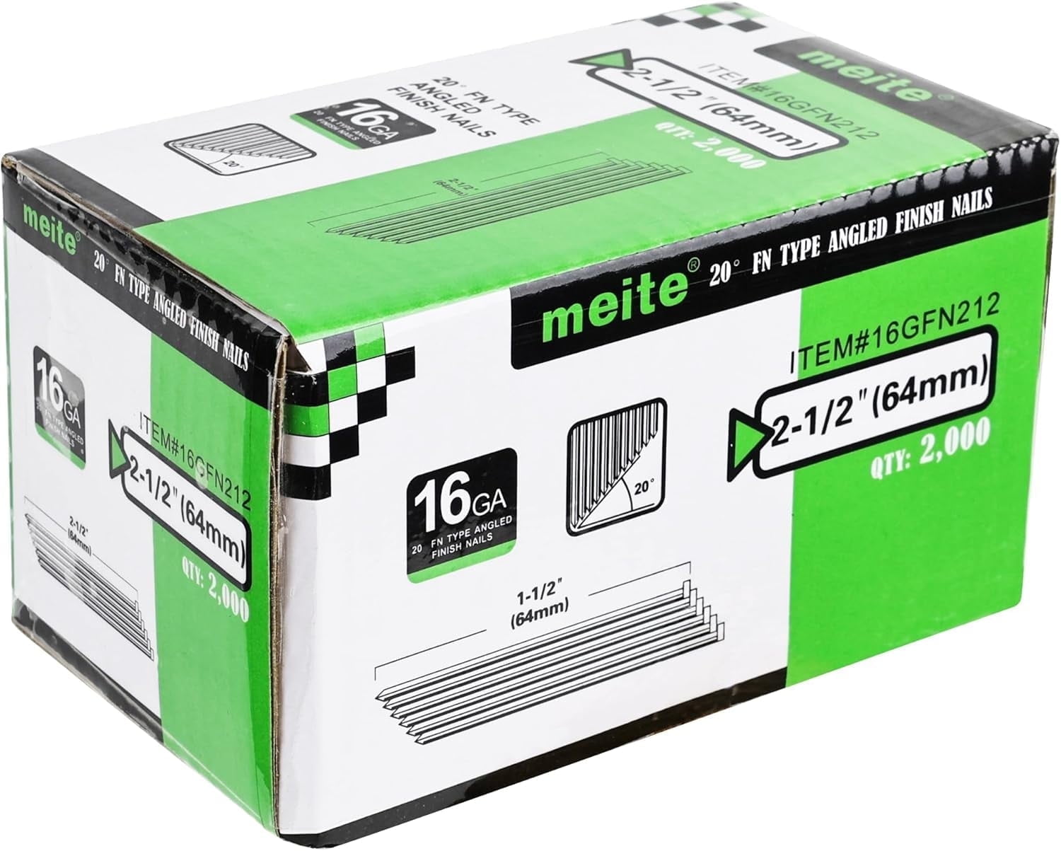 meite Trim Hardware Nailer: 16 Gauge 20 Degree Angled Finish Nails, 2-1 ...