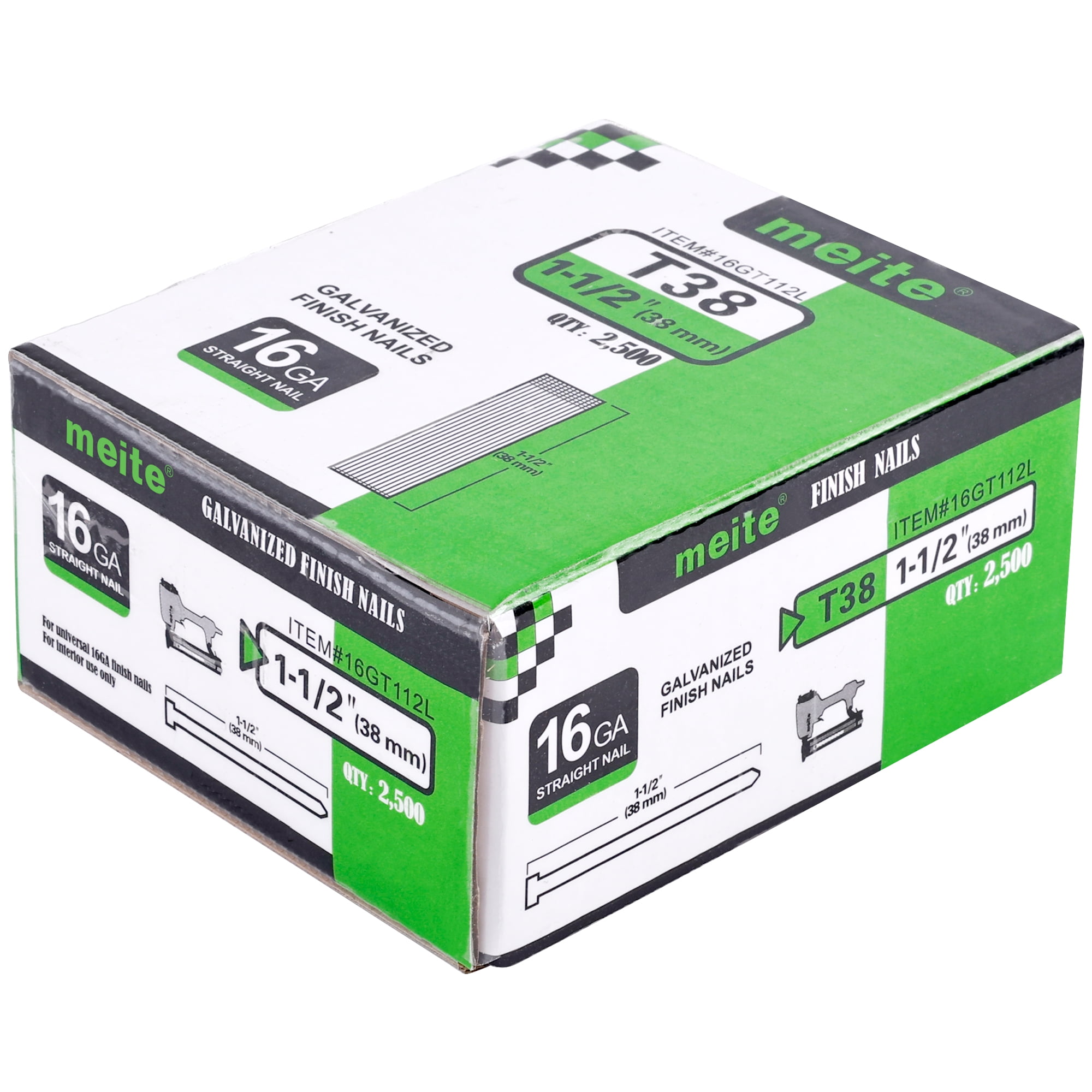 meite 16 Gauge Finish Nails 1-1/2 Inch Length Galvanized Glue Collated ...