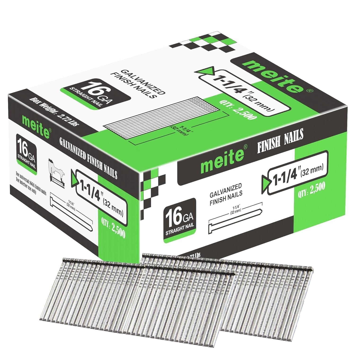 MEITE 16 Gauge Finish Nails, 1-1/4-Inch Galvanized 16GA Finish Nails ...