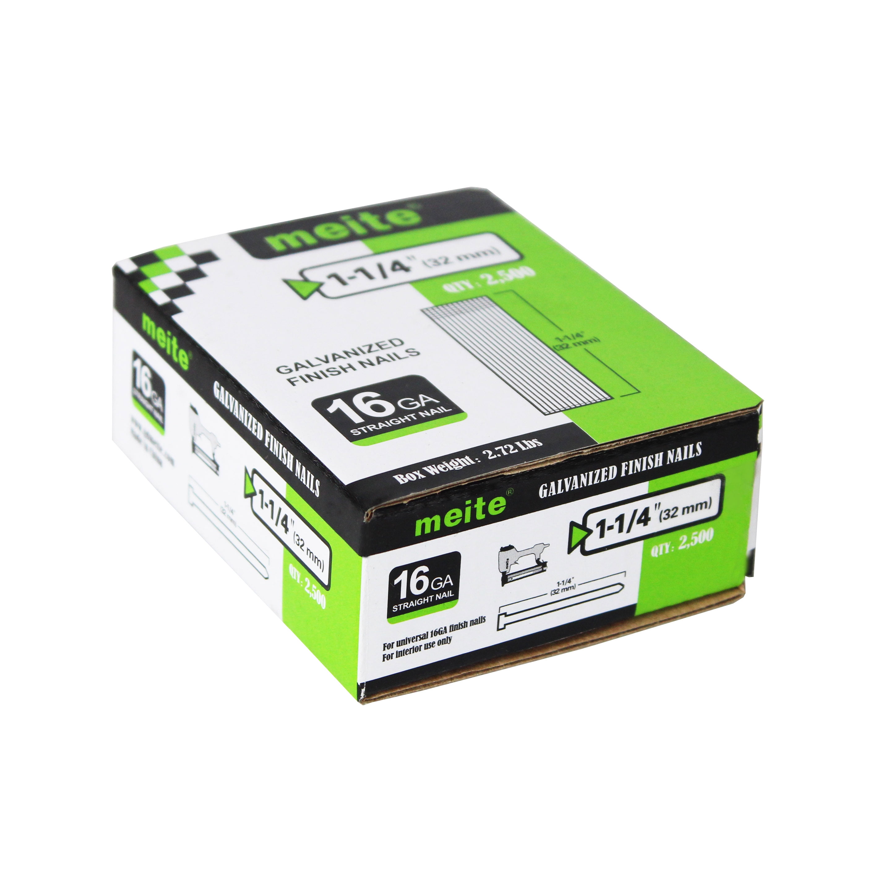 meite 16 Gauge Finish Nails 1-1/4 Inch Length, Galvanized Nails (2,500 ...