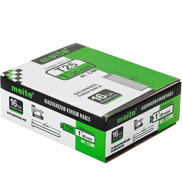 meite 16 Gauge Finish Nails 1 Inch Length, Galvanized Nails (2,500 Pcs ...