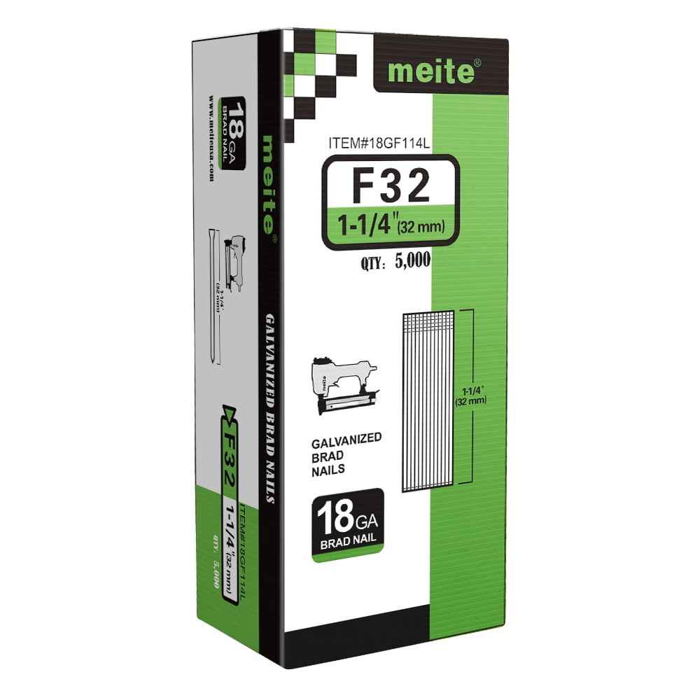 MEITE 18 Gauge Galvanized Collated Nails, 1-1/4 Inch, Steel, 5,000 Pcs ...