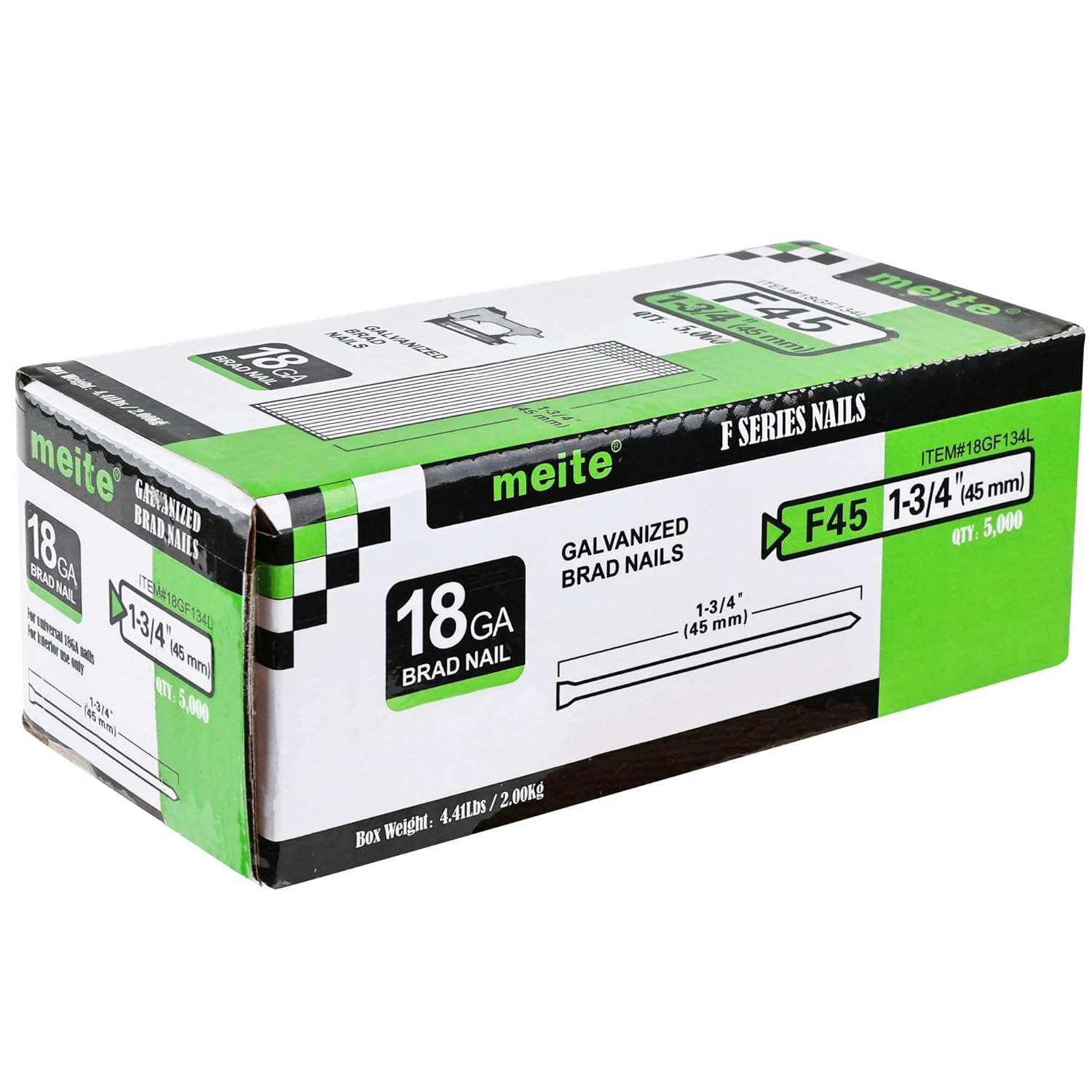 meite F45 18 Gauge 1-3/4 Inch Galvanized Brad Nail Ideal for Upholstery ...