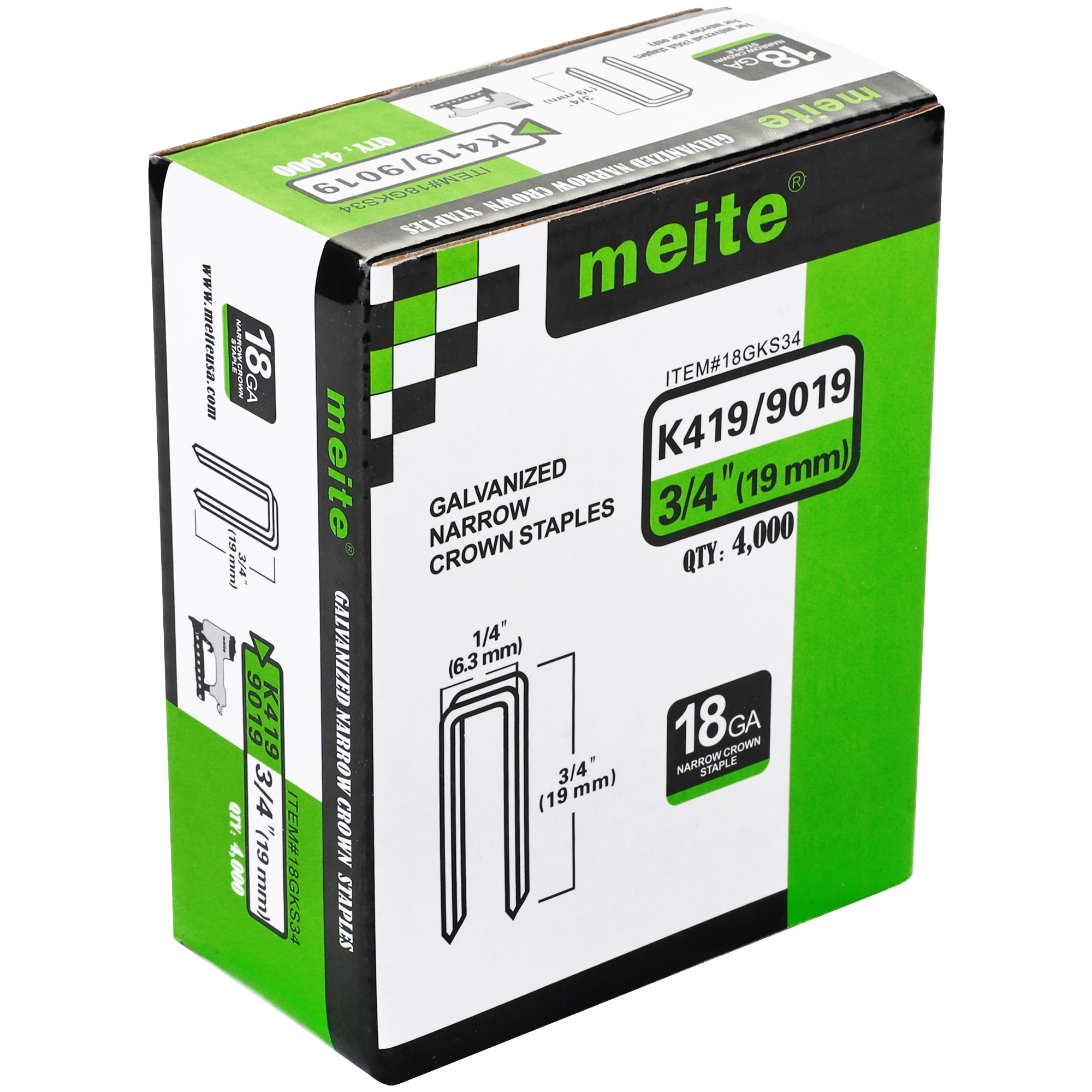 meite 18 Gauge 1/4-inch Crown 3/4-inch Length Narrow Crown Staples ...