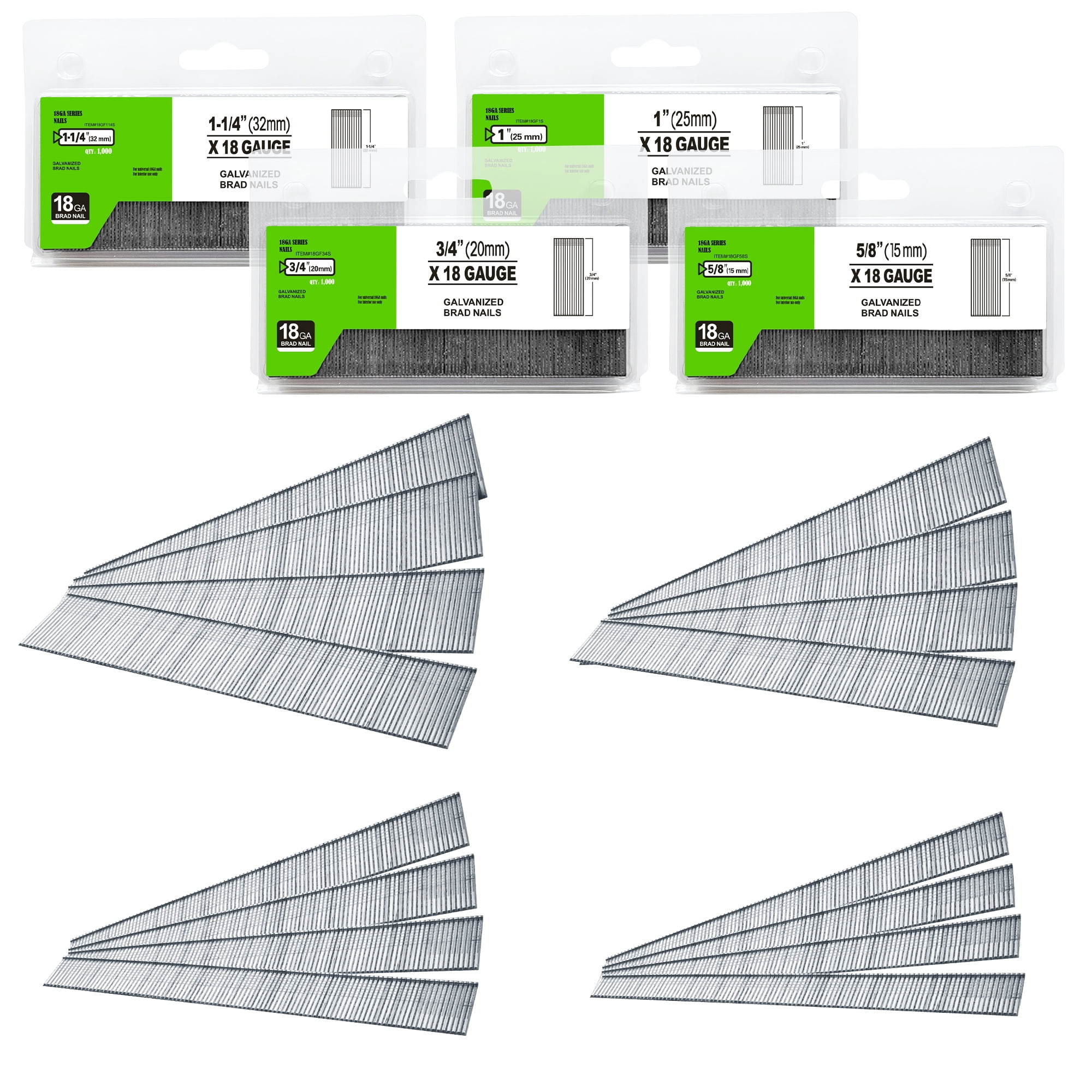 meite 18 Gauge Brad Nails, 4,000 Counts (5/8", 3/4", 1", 1-1/4") 18GA ...