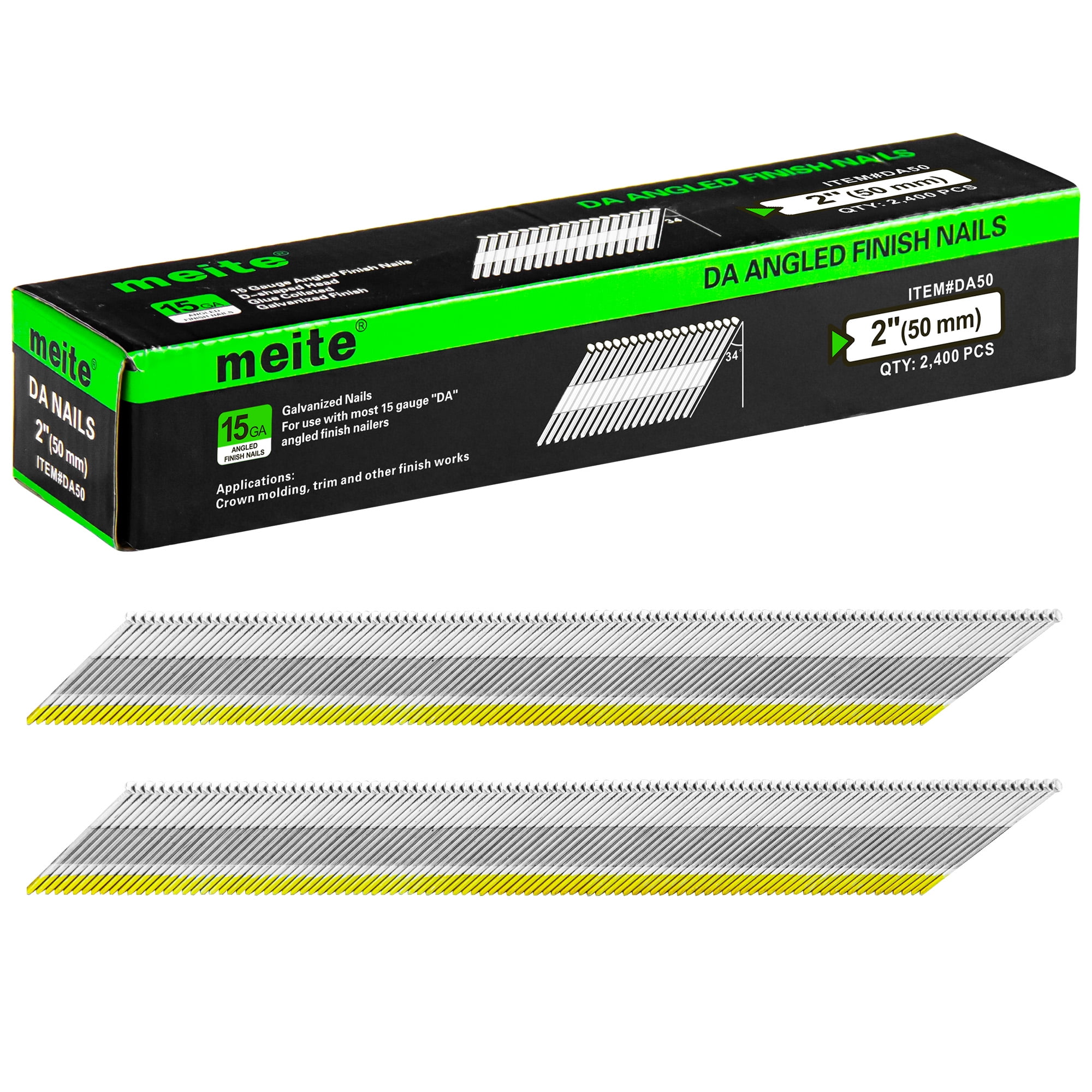 meite 2 Inch DA Style Nails, 15 Gauge 34-Degree Angled Finish Nails in ...