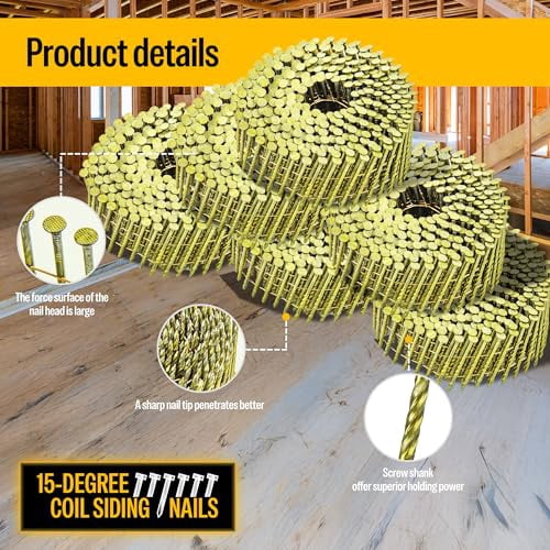 meite 2-Inch Screw Shank Coil Siding Nails (9000 PCS) 15 Degree 0.099 ...