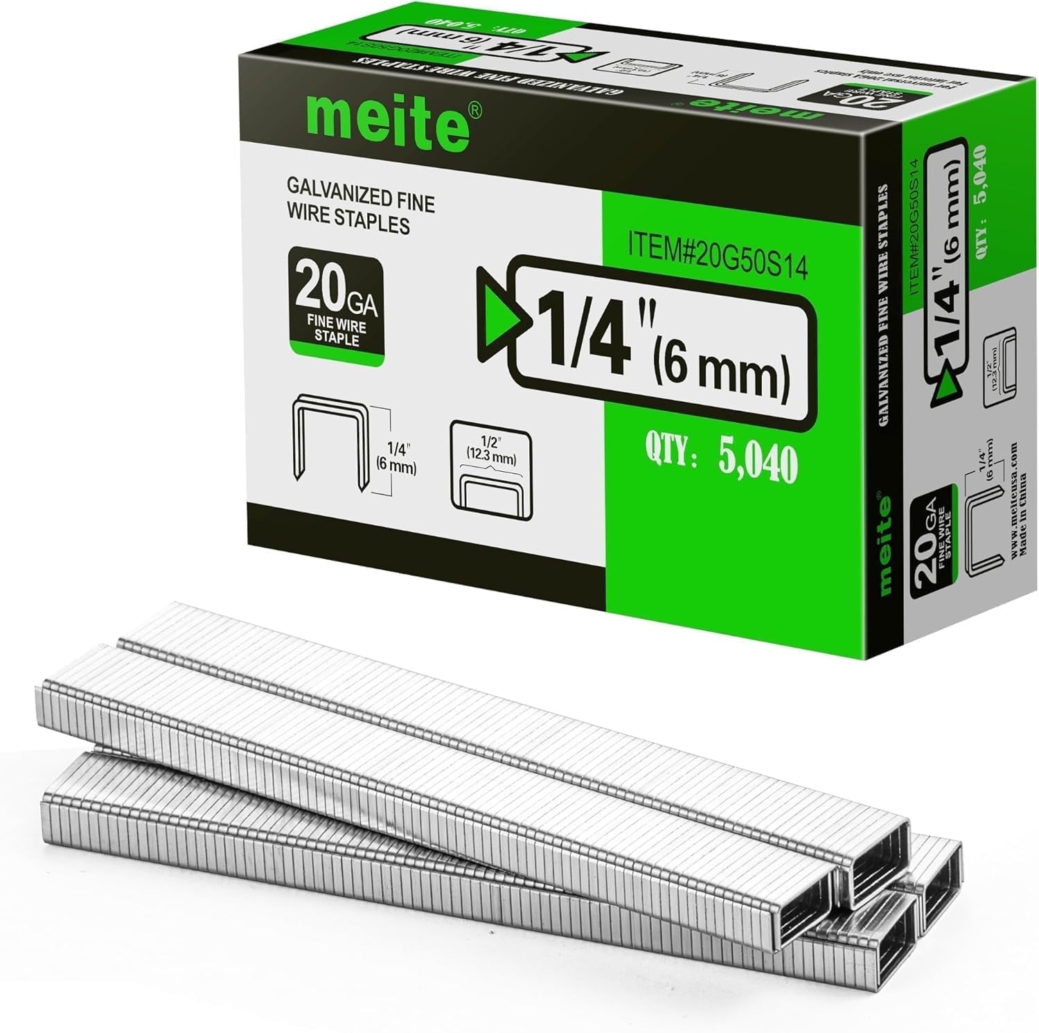 5040 Pcs MEITE Upholstery Staples, 20 Gauge 1/2" Crown 1/4" Length ...