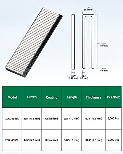 meite 20 Gauge J4 Series 1/5-Inch (5.2mm) Crown 5/8-Inch Length ...