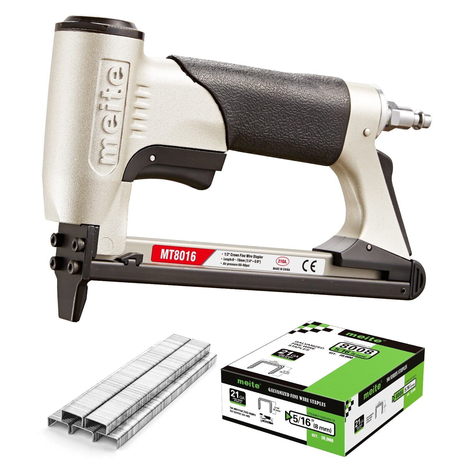 meite 21GA 1/2 inch Crown Pneumatic Upholstery Stapler MT8016 with 10 ...