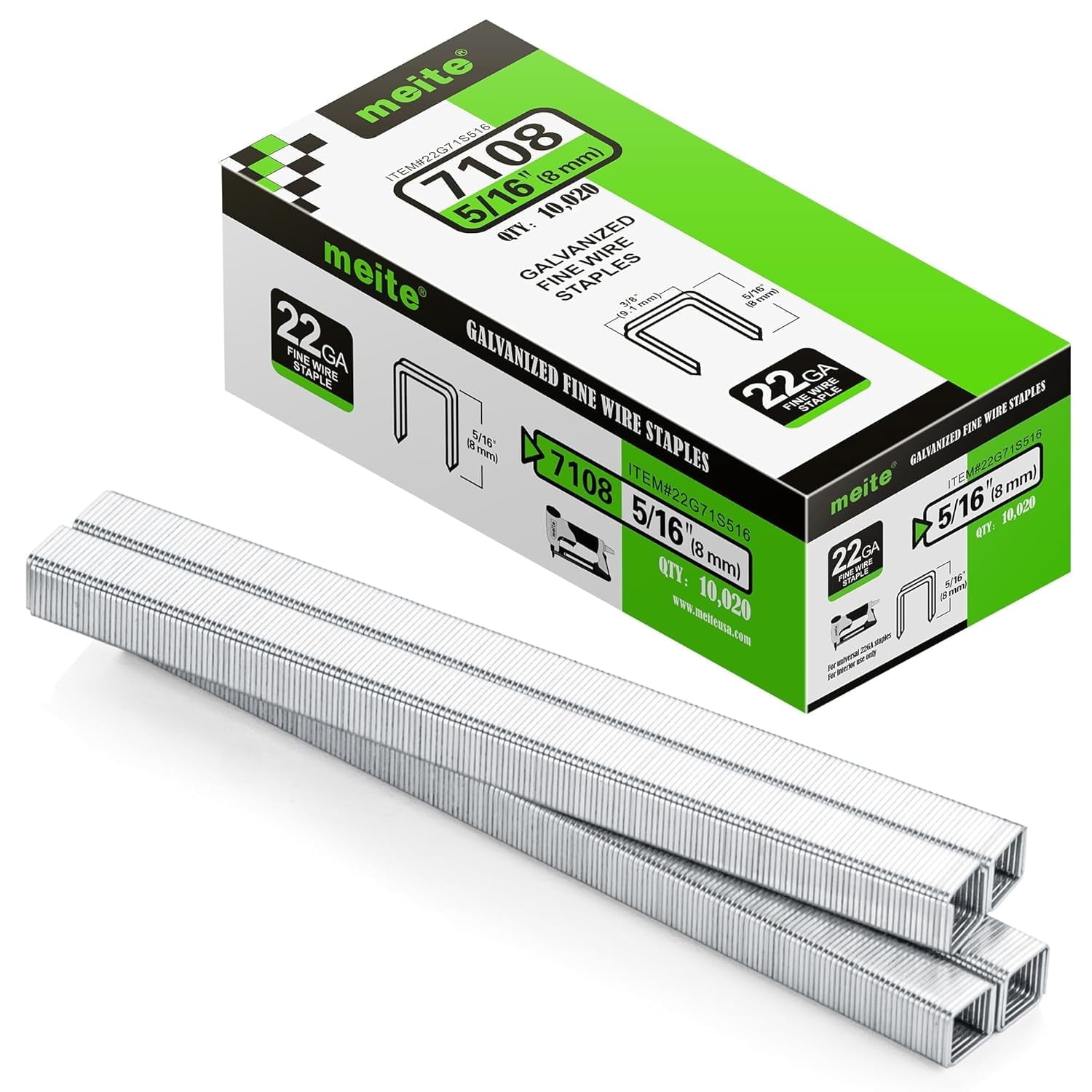 MEITE 22GA 71 Type Galvanized Staples, 3/8" Crown 5/16" Length for ...