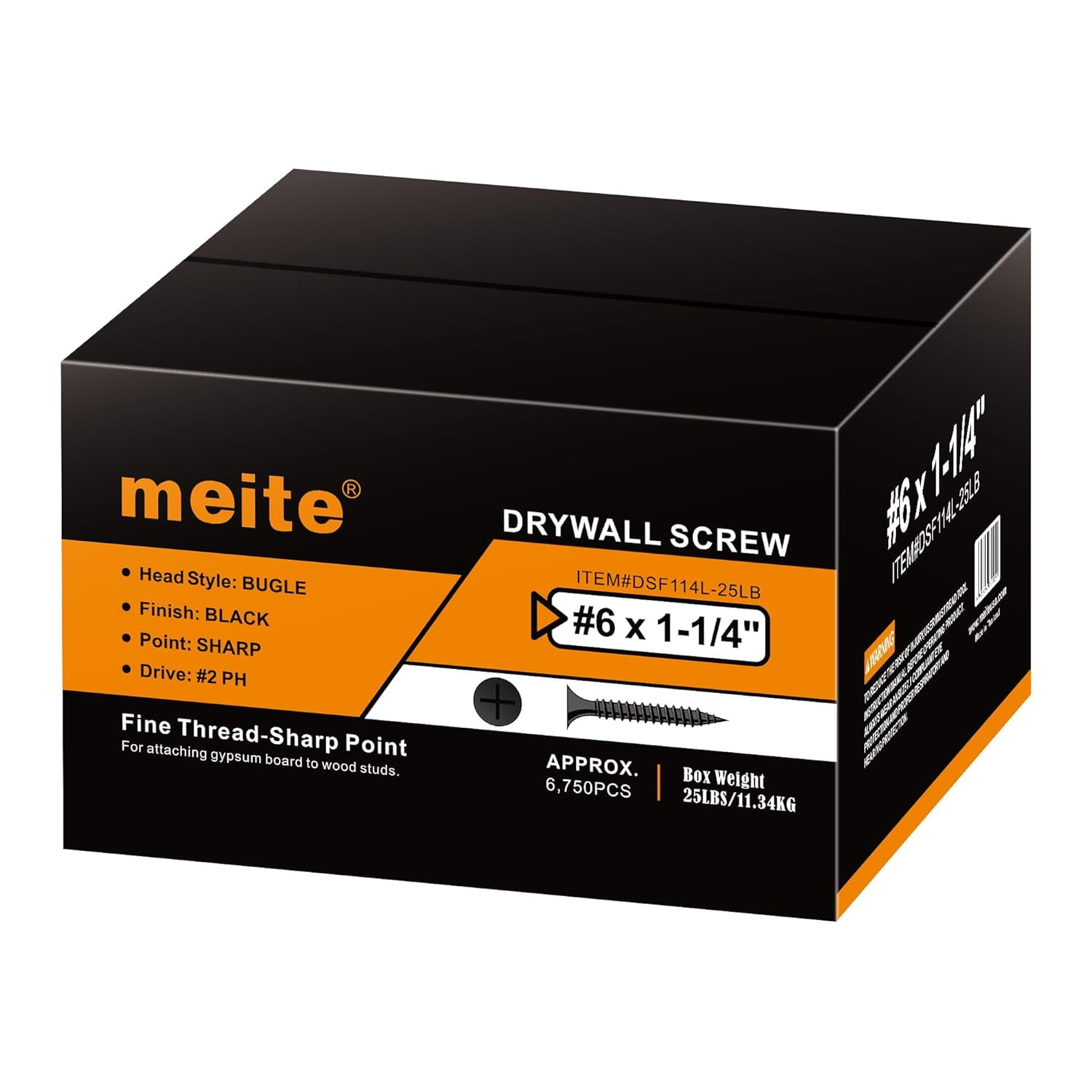 meite Drywall Screws, #6 x 1-1/4" Fine Thread Wood Screws, Black Screws ...