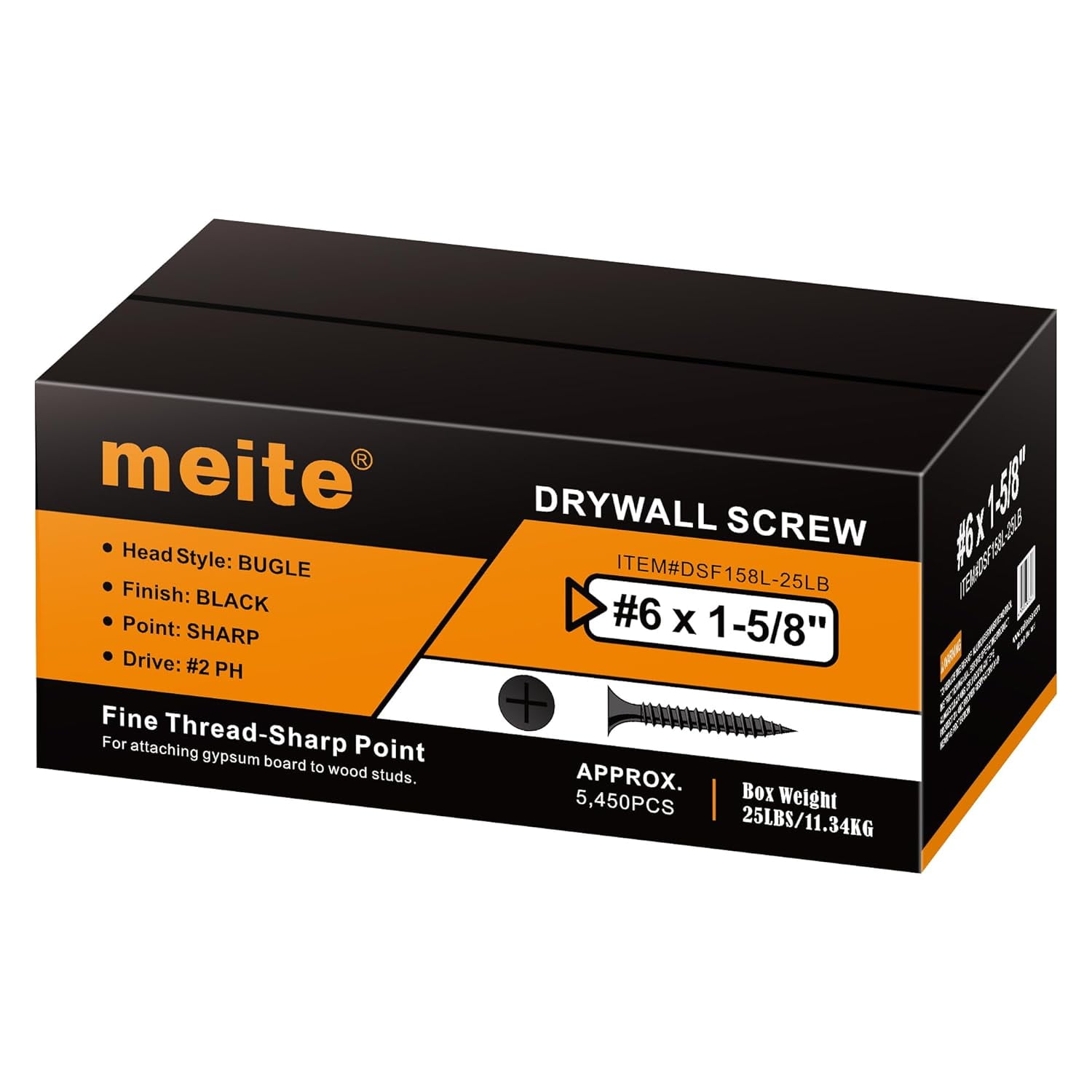 meite Drywall Screws, #6 x 1-5/8" Fine Thread Wood Screws, Black Screws ...