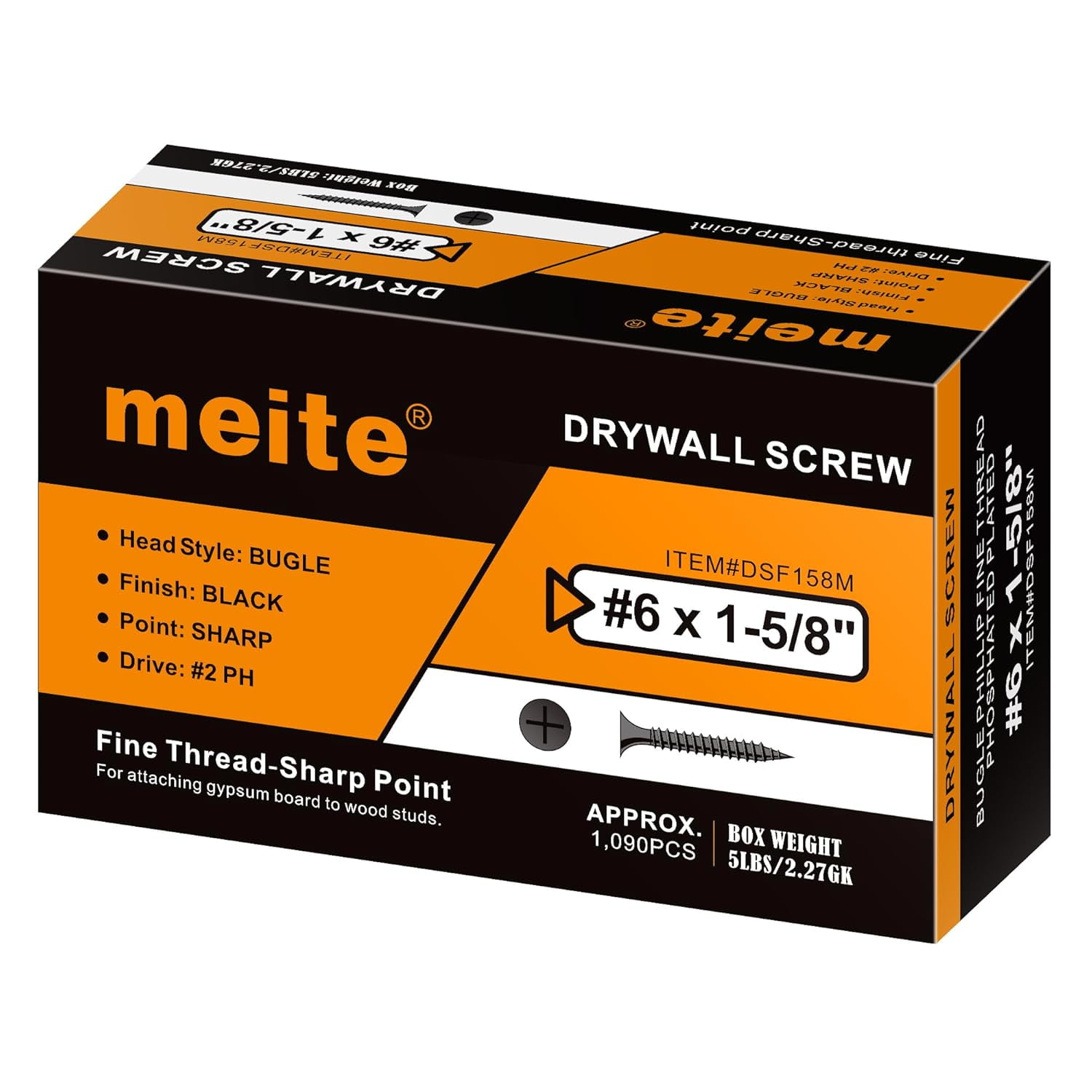 meite Drywall Screws, #6 x 1-5/8" Fine Thread Wood Screws for Drywall ...