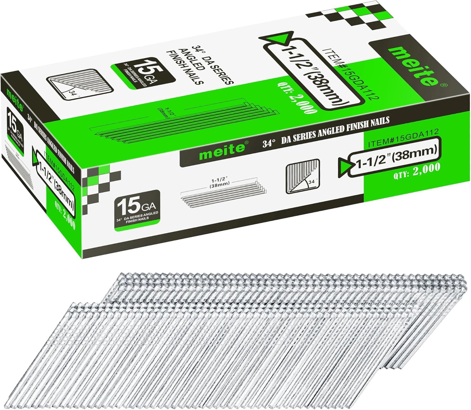 Meite 16,000 pcs Angled Finish Nails 15 Gauge 34 Degree 1-1/2" Length ...