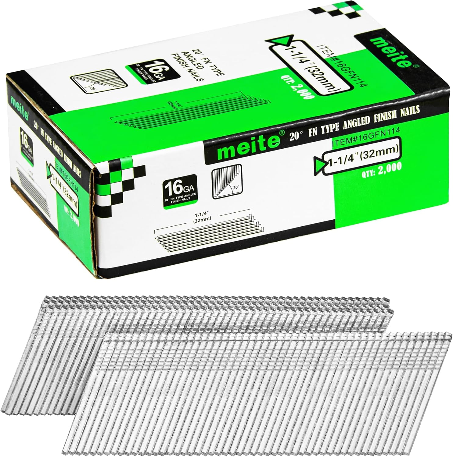 MEITE 24,000 Pcs Finish Nails 16 Gauge 20 Degree 1-1/4" Length ...