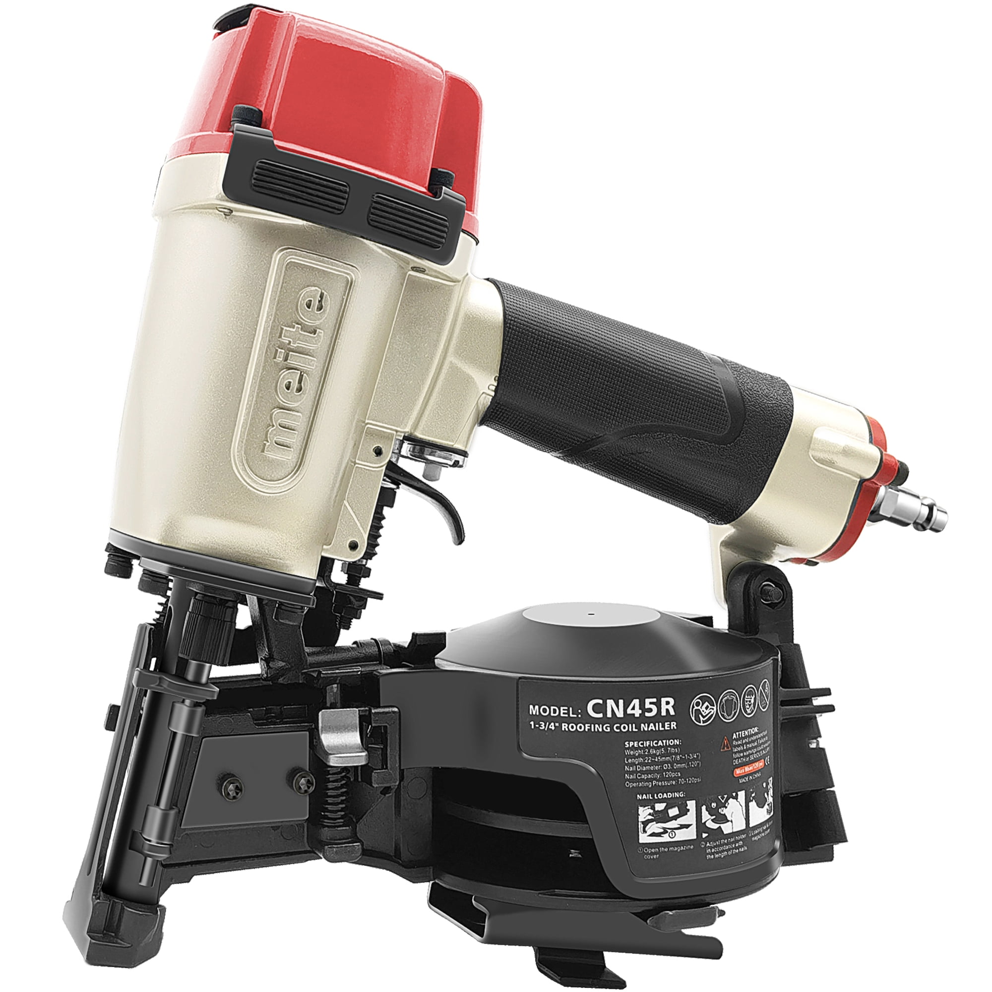 meite CN45R Pneumatic Coil Roofing Nailer, Air Nail Guns, 15-Degree 7/8 ...