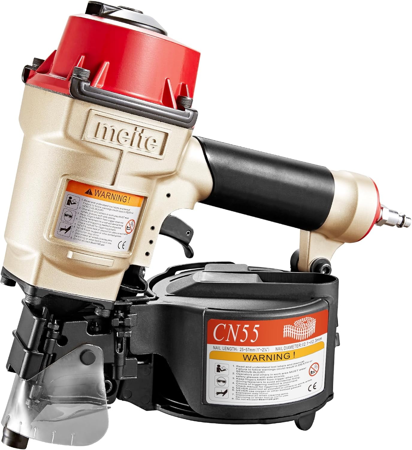 Meite CN55 Pneumatic Coil Siding Nailer/Stapler, 15 Degree 1-Inch to 2 ...