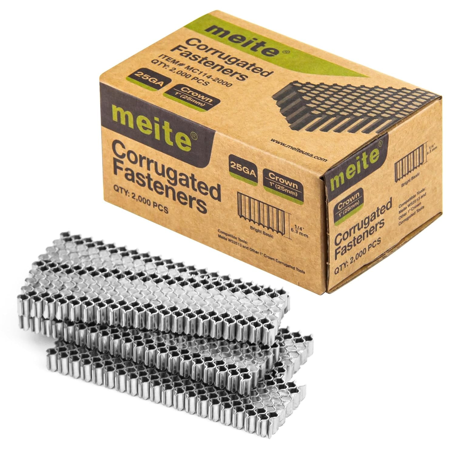 meite Corrugated Fasteners MC114 25 Gauge 1-Inch Crown 1/4-Inch Length ...