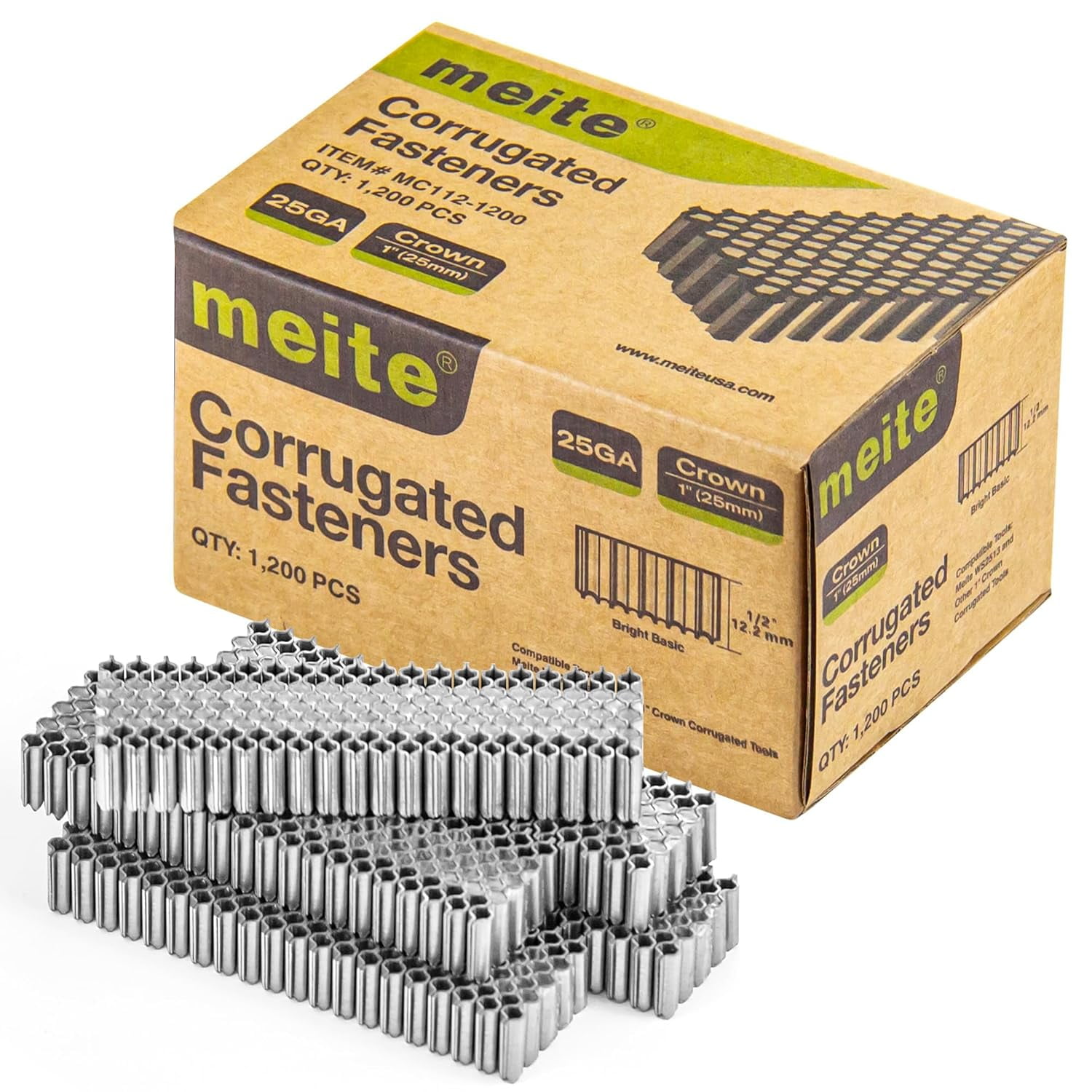 meite Corrugated W Fastener MC112 25 Gauge 1-Inch Crown 1/2-Inch Length ...