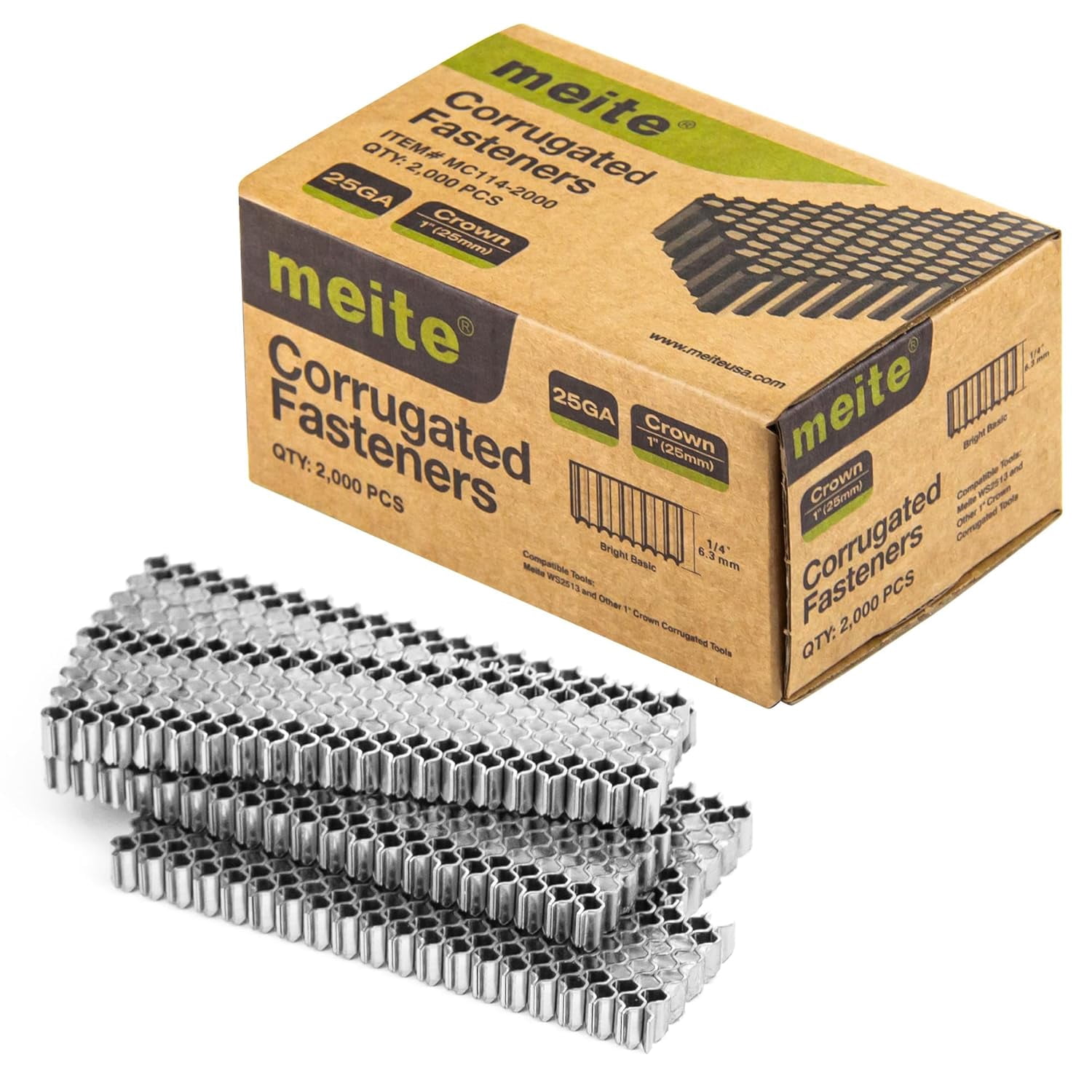 meite Corrugated W Fastener MC114 25 Gauge 1-Inch Crown 1/4-Inch Length ...