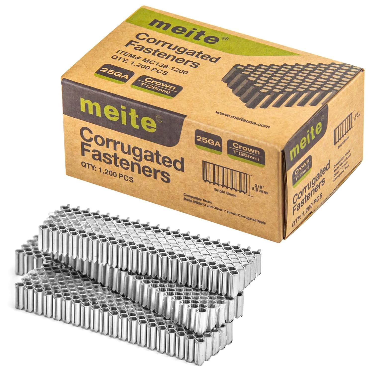 meite Corrugated W Fastener MC138 25 Gauge 1-Inch Crown 3/8-Inch Length ...