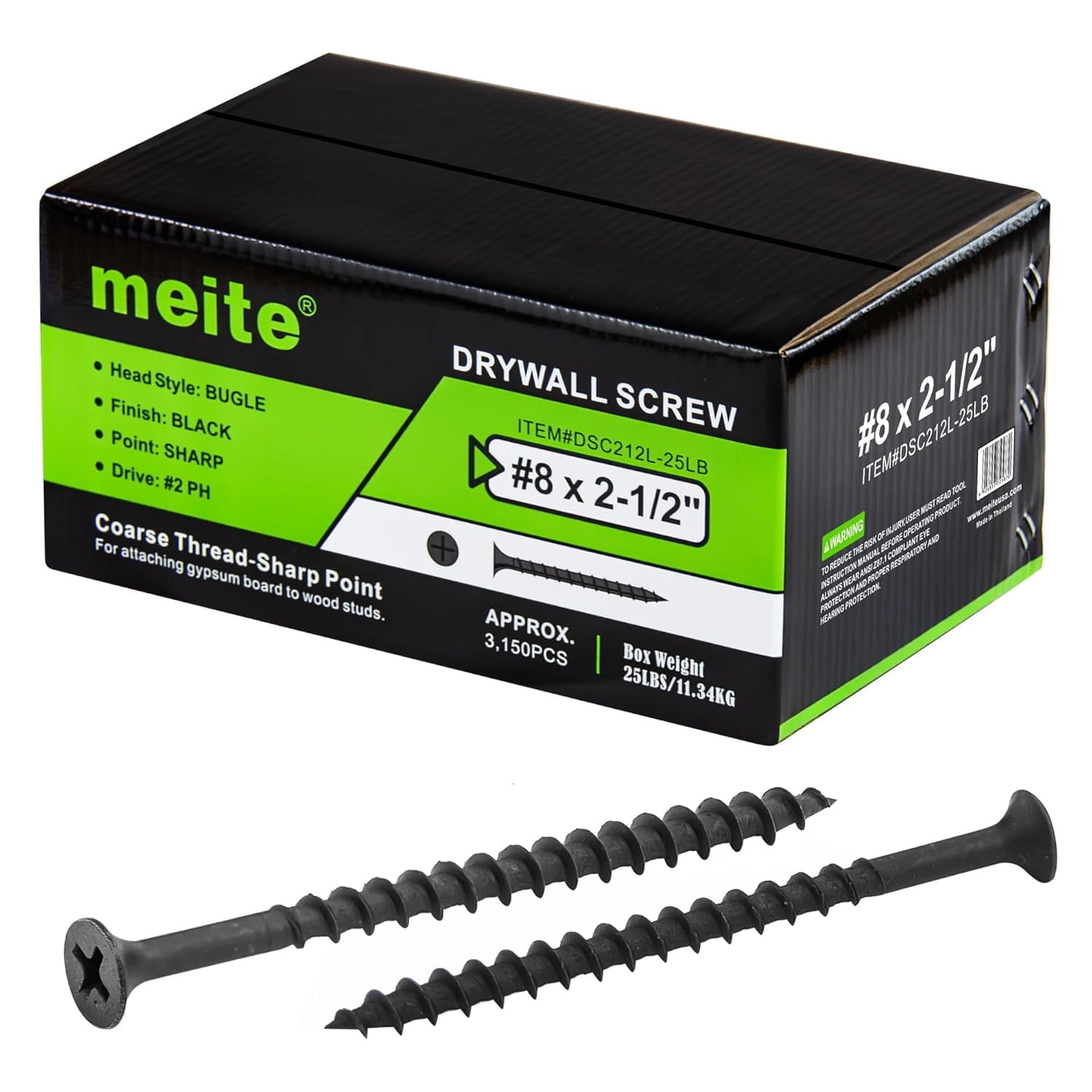 MEITE Drywall Screws, #8 x 2-1/2" Coarse Thread Wood Screws for Drywall ...