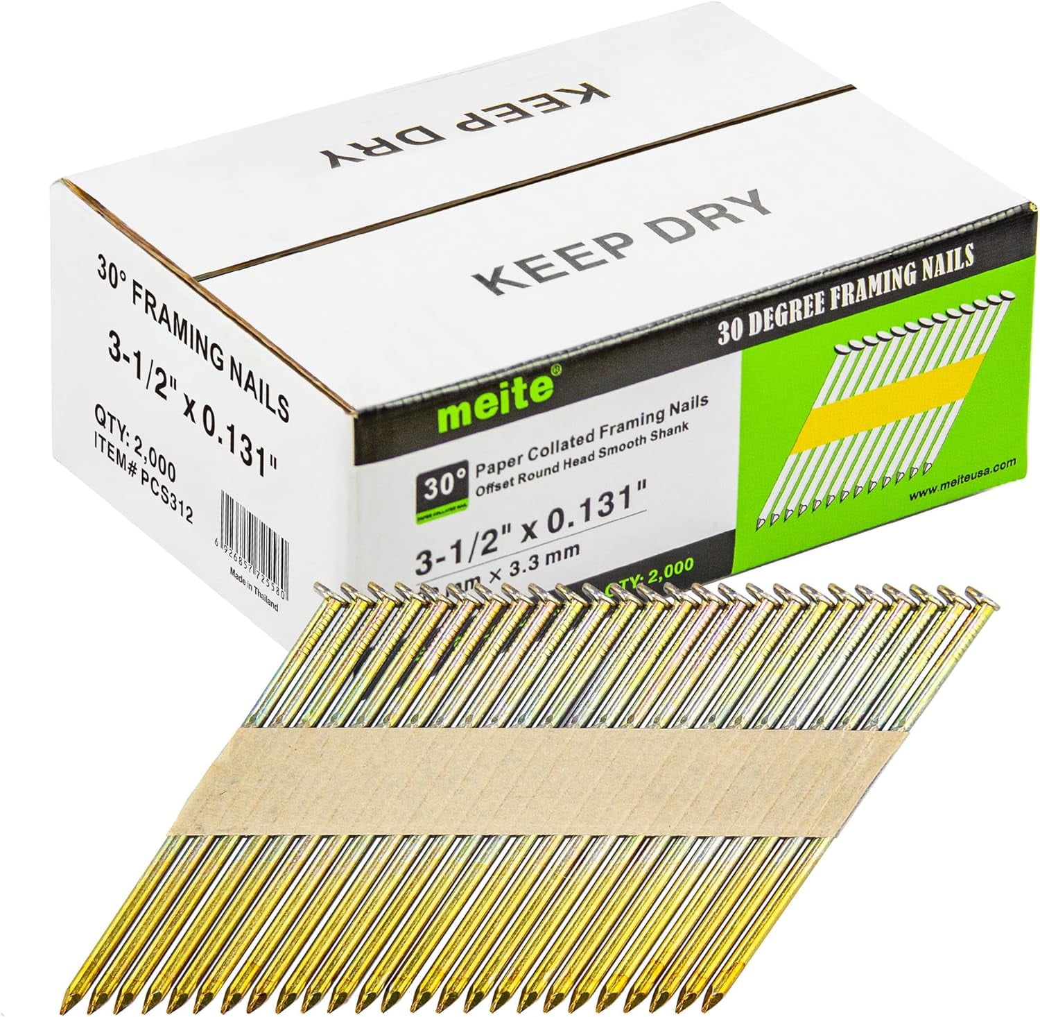 meite Framing Nails, 3-1/2-Inch x .131-In, 30-Degree, Offset Round Head ...