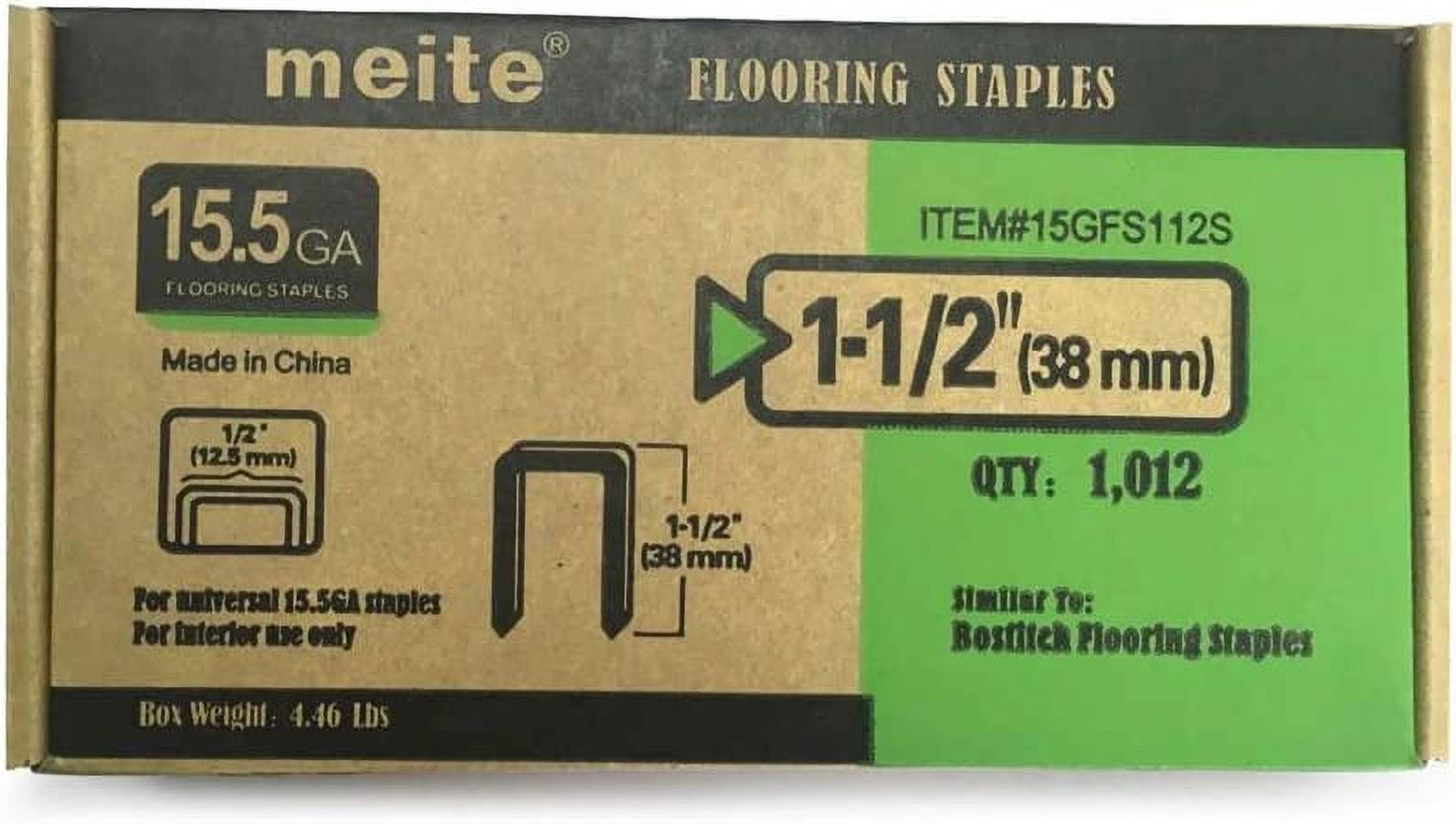 meite Hardwood Flooring Staples 15.5 Gauge 1/2-inch Crown 1-1/2-inch Length (1,012 Pieces ...