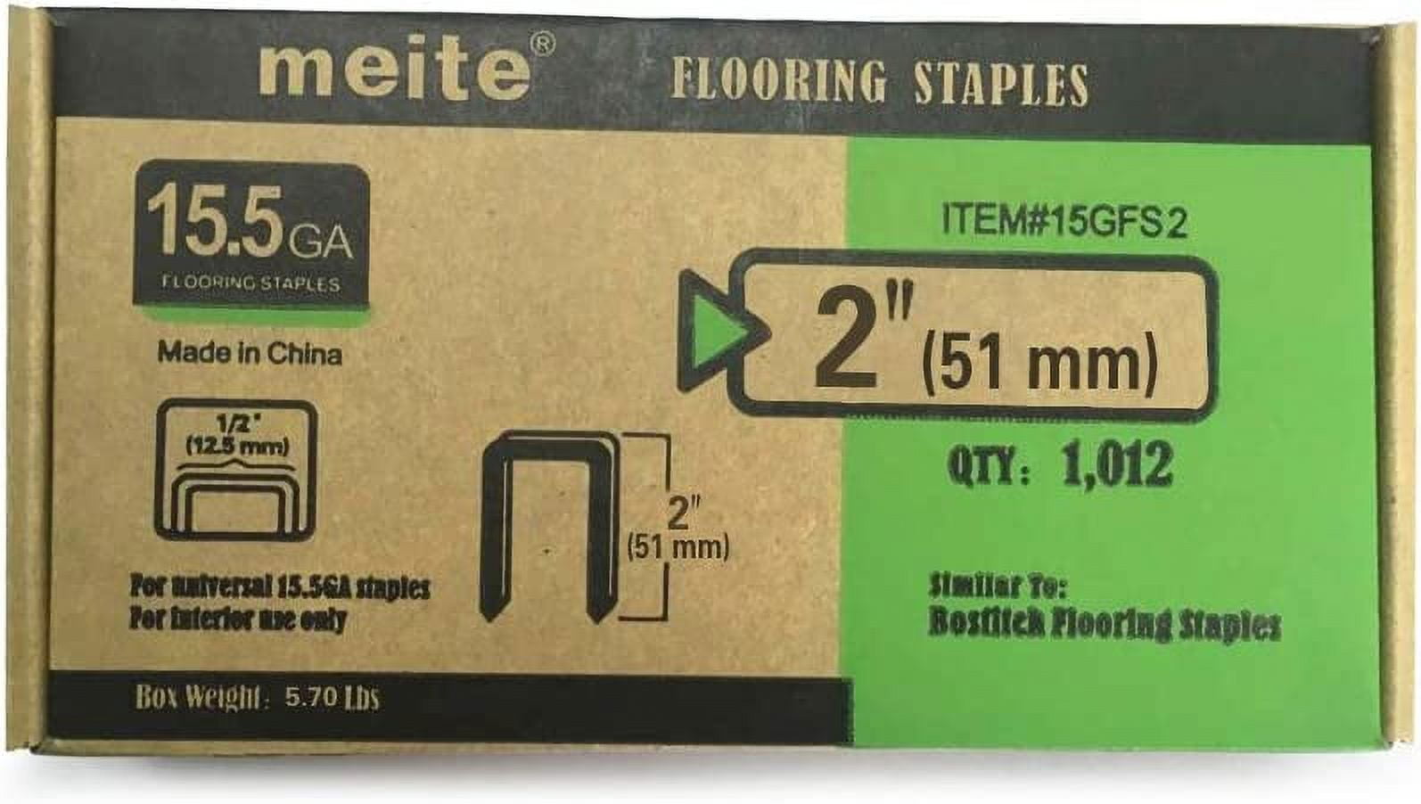 meite Hardwood Flooring Staples 15.5 Gauge 1/2-inch Crown 2-inch Length ...