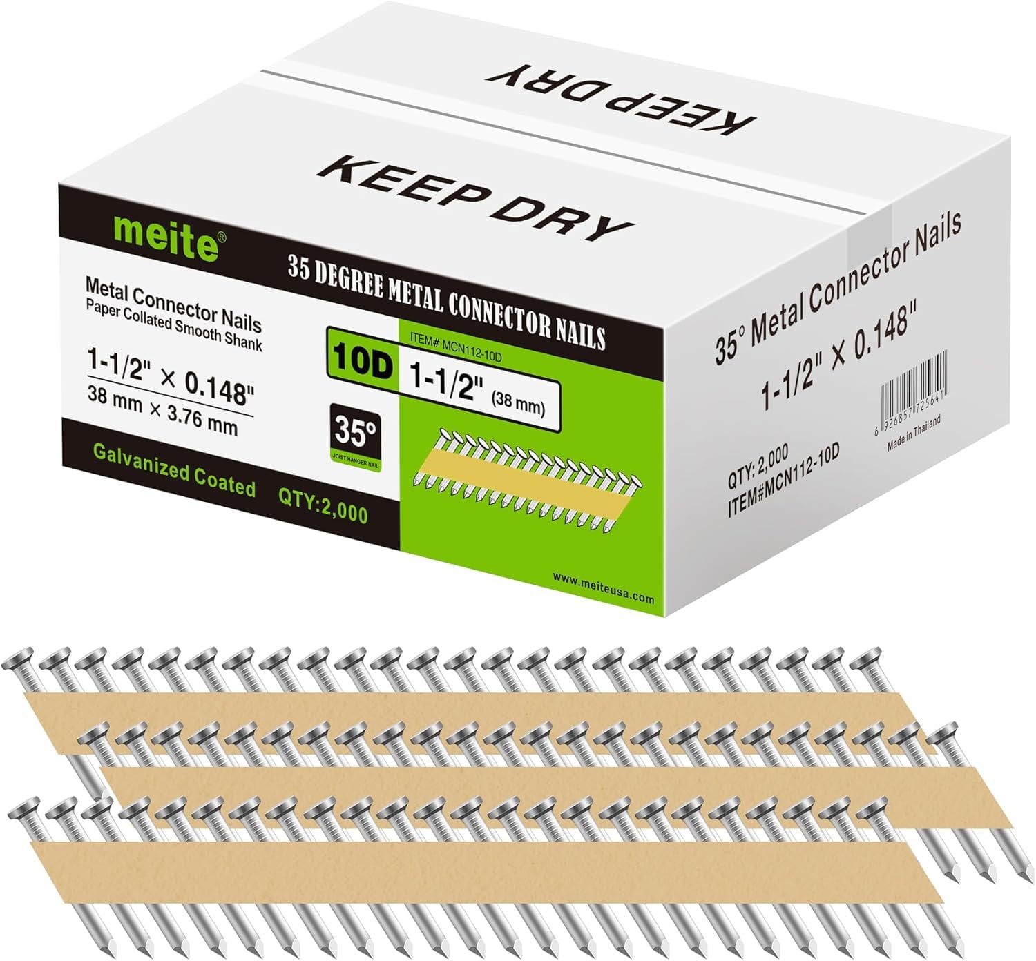 2,000 Counts MEITE 35 Degree Joist Hanger Nails, Galvanized Smooth ...