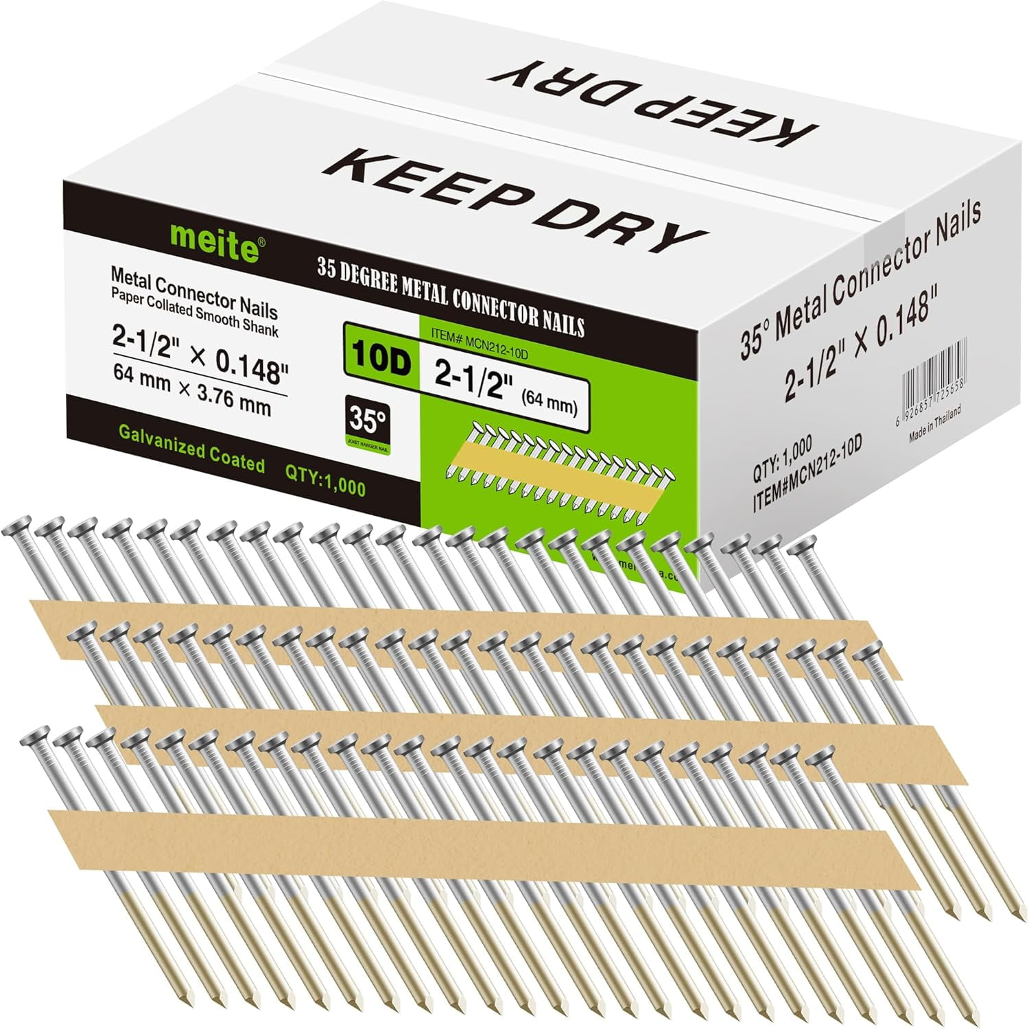 meite Metal Connector Nails, 2-1/2 Inch x .148 Inch Joist Hanger Nails ...