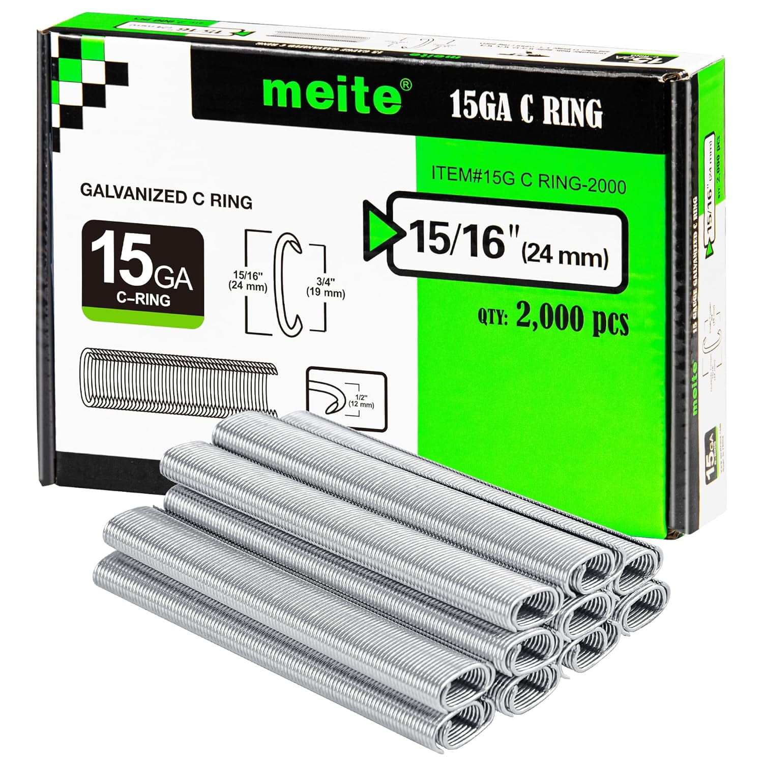 meite SC7-15 Gauge C Ring Staples (2000 PCS), 3/4" Inner Crown ...