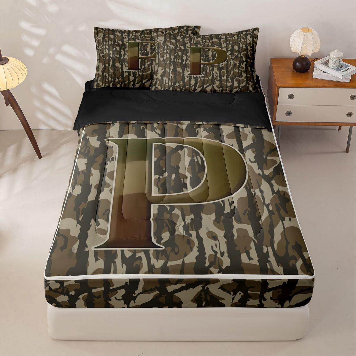 meiyoeat Camouflage Letter P Print Zipper Twin Comforter Sets with ...