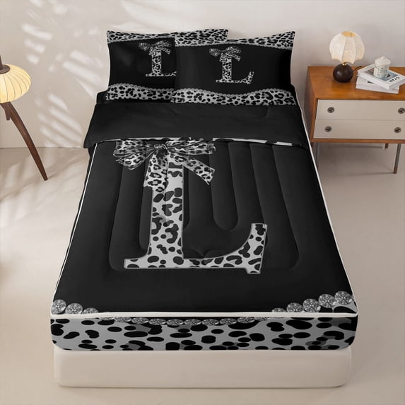meiyoeat Cheetah Print Bow L Letter Zipper Full Size Comforter Sets ...